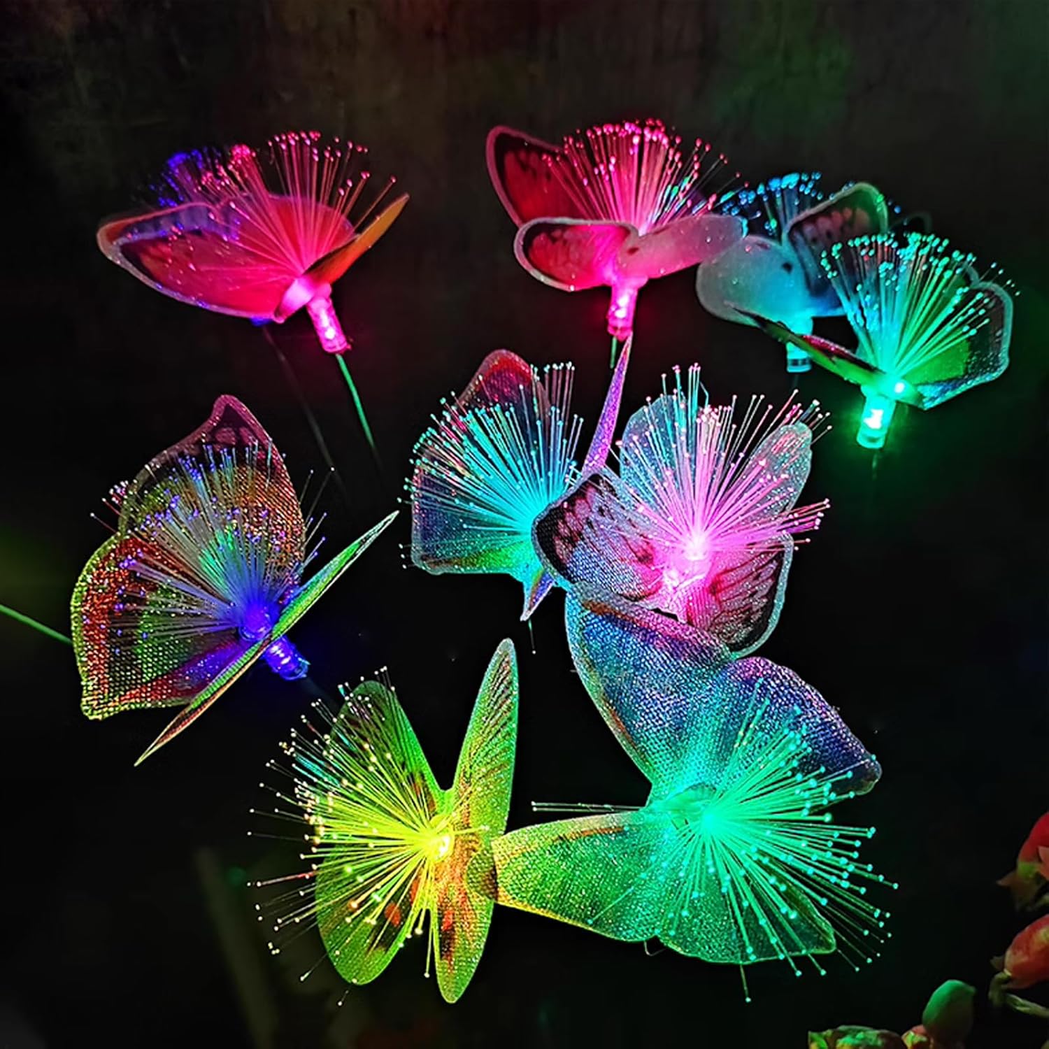 Solar Garden Lights, 2 Pack 20 LEDs Multi-color Solar Butterfly Lights ...
