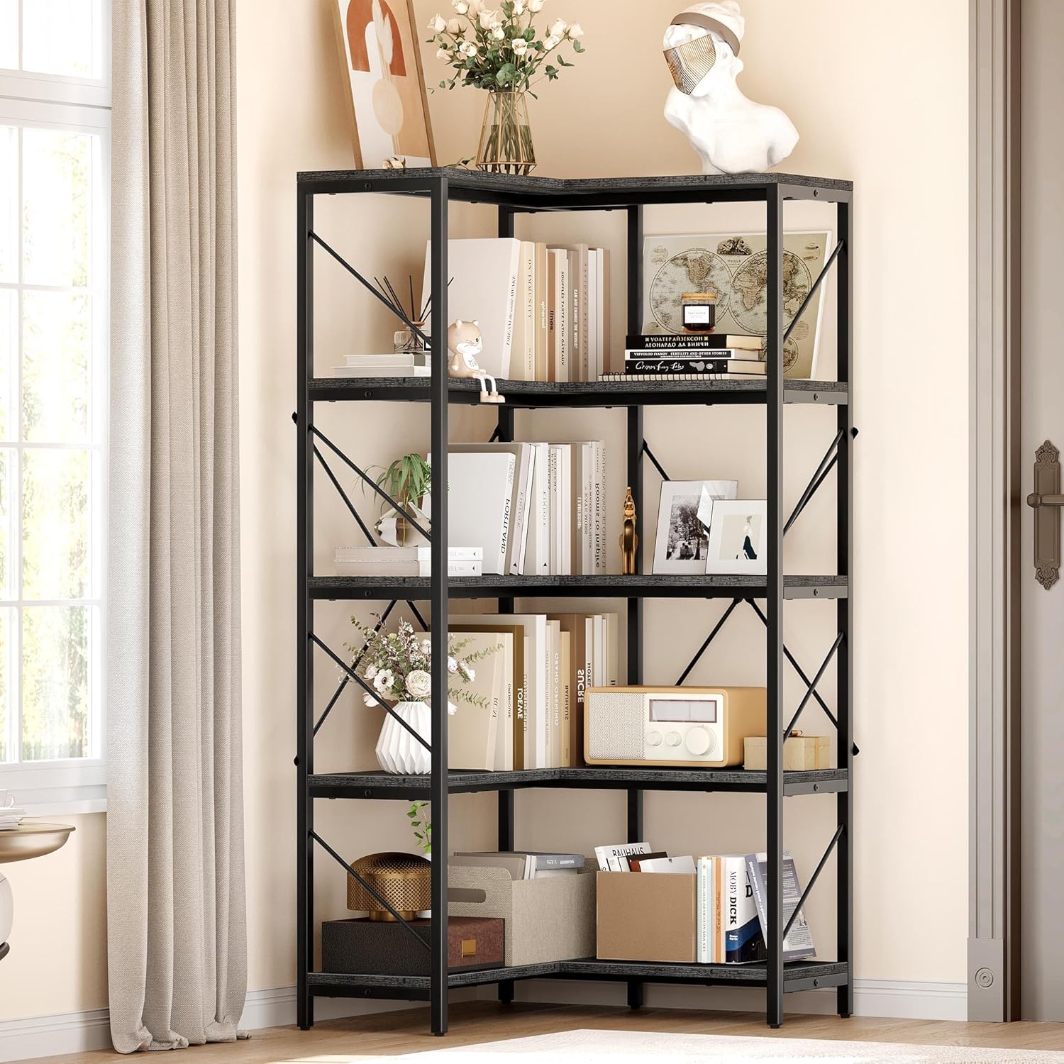 Amazon.com: YITAHOME Corner Bookshelf, Industrial Corner Shelf 5 Tier ...