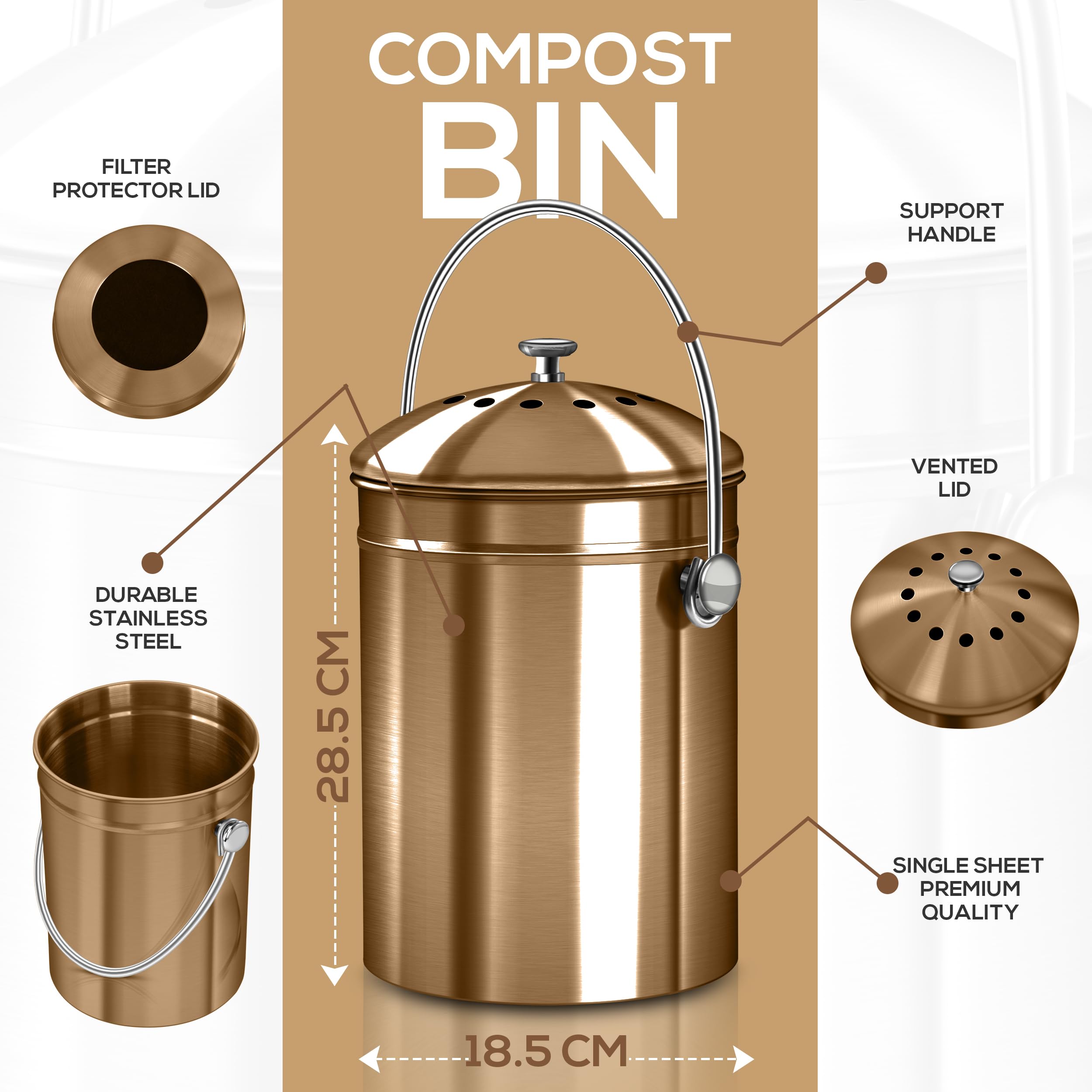 Snapklik.com : Utopia Kitchen Compost Bin For Kitchen Countertop - 1.3 ...