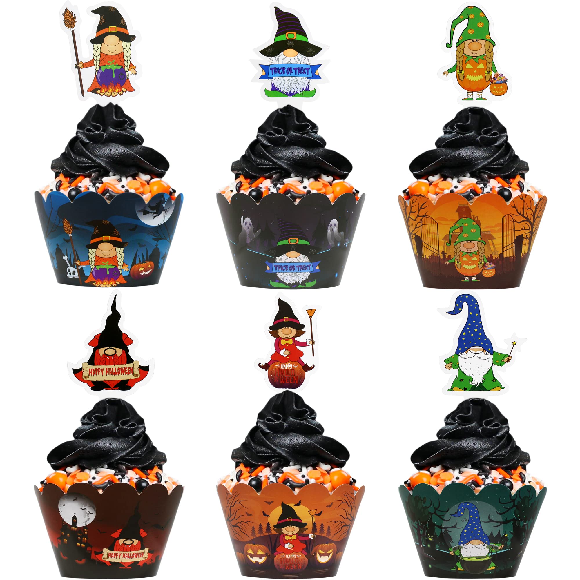 Amazon.com: Halloween Cupcake Wrappers | 48 Pcs Set (24 Wrappers + 24 ...