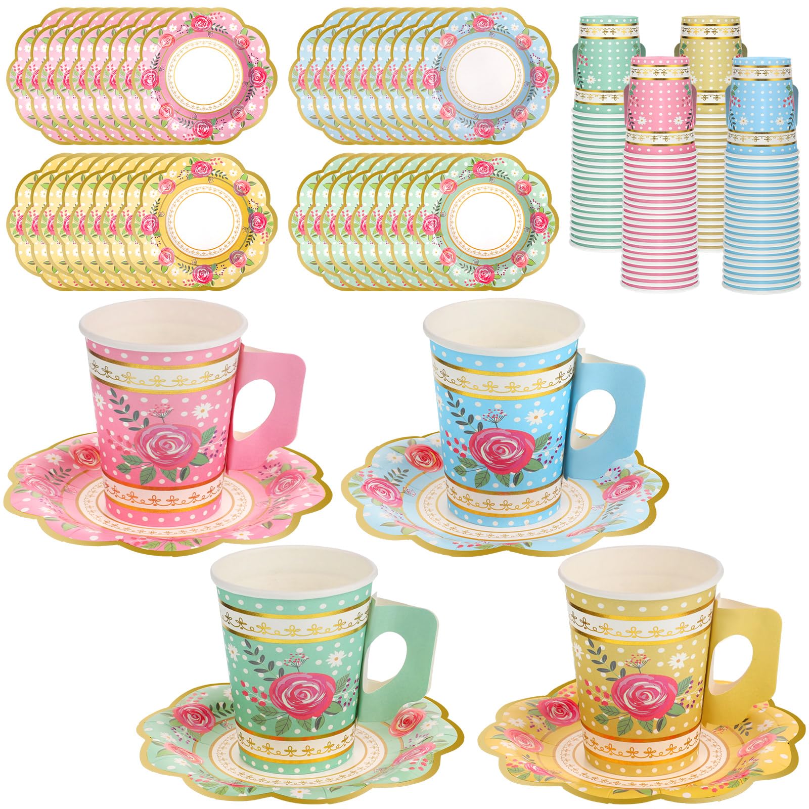 Amazon.com: Xiangqu 200 Pcs Floral Paper Tea Cups and Saucers ...