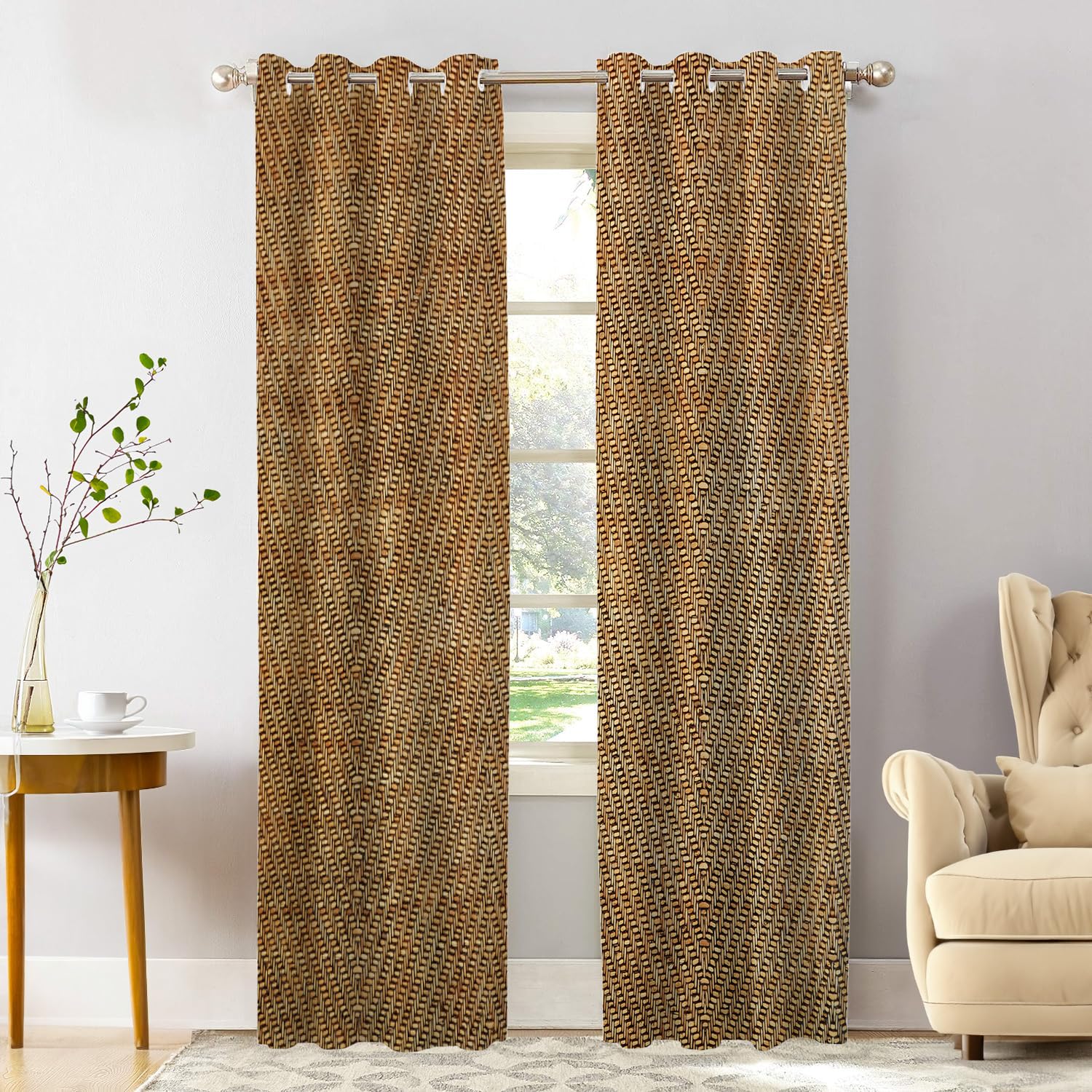Amazon.com: Shrahala Bamboo Rustic Tan Blackout Window Curtains, Weave ...