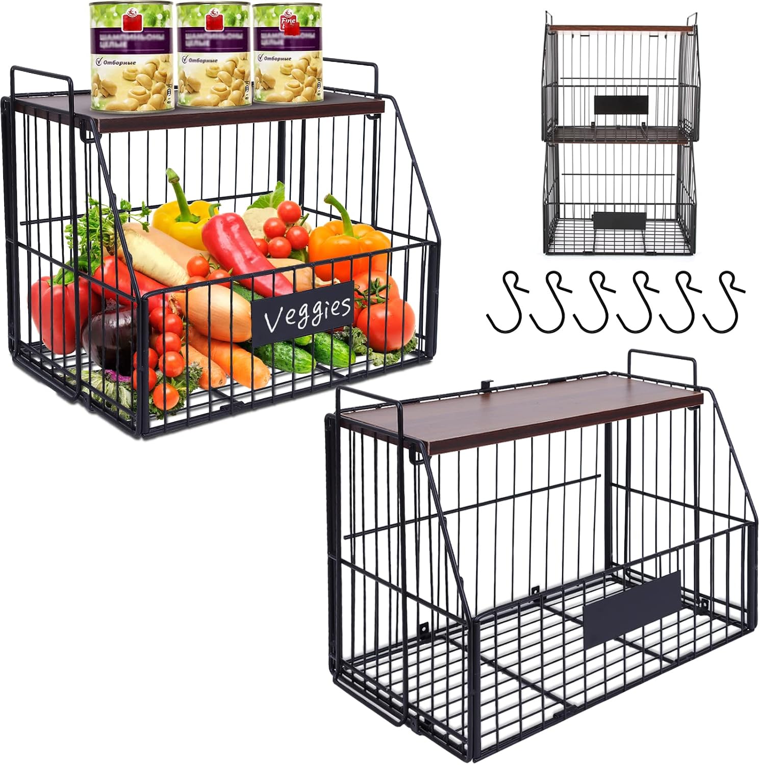 Amazon.com: Nisoger 2 Pack Stackable Wire Fruit Basket for Kitchen ...