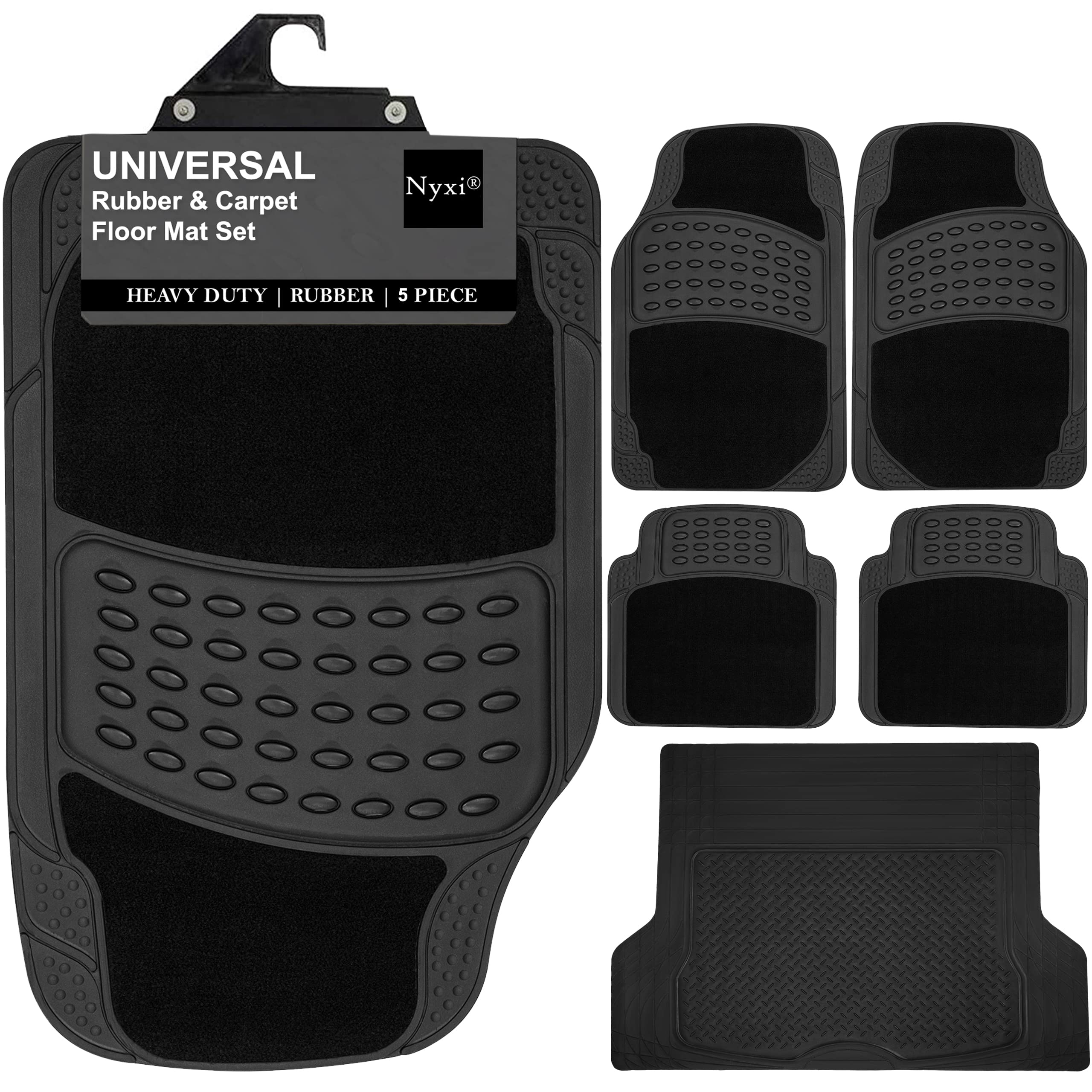 Nyxi 5 Piece Rubber Car Mat & XL Boot Mat (Font + Rear + Boot Mat 137cm ...