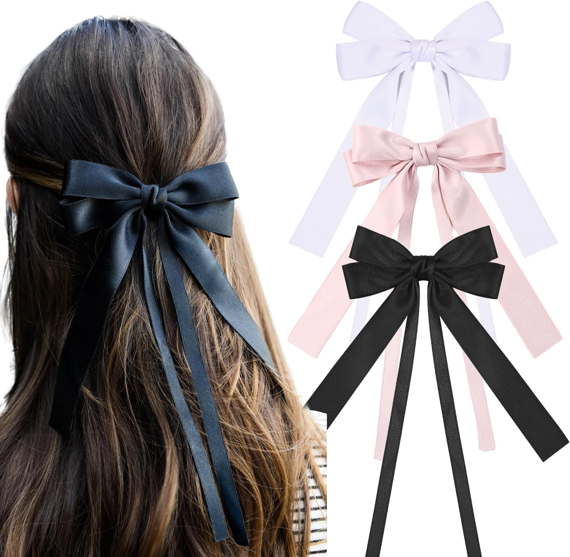 Amazon.com : 2PCS Silky Satin Hair Bows Hair Clip Ribbon Accessories ...