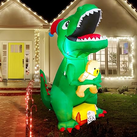 Amazon.com: 7.5ft Dinosaur Christmas Inflatables Outdoor Decorations ...