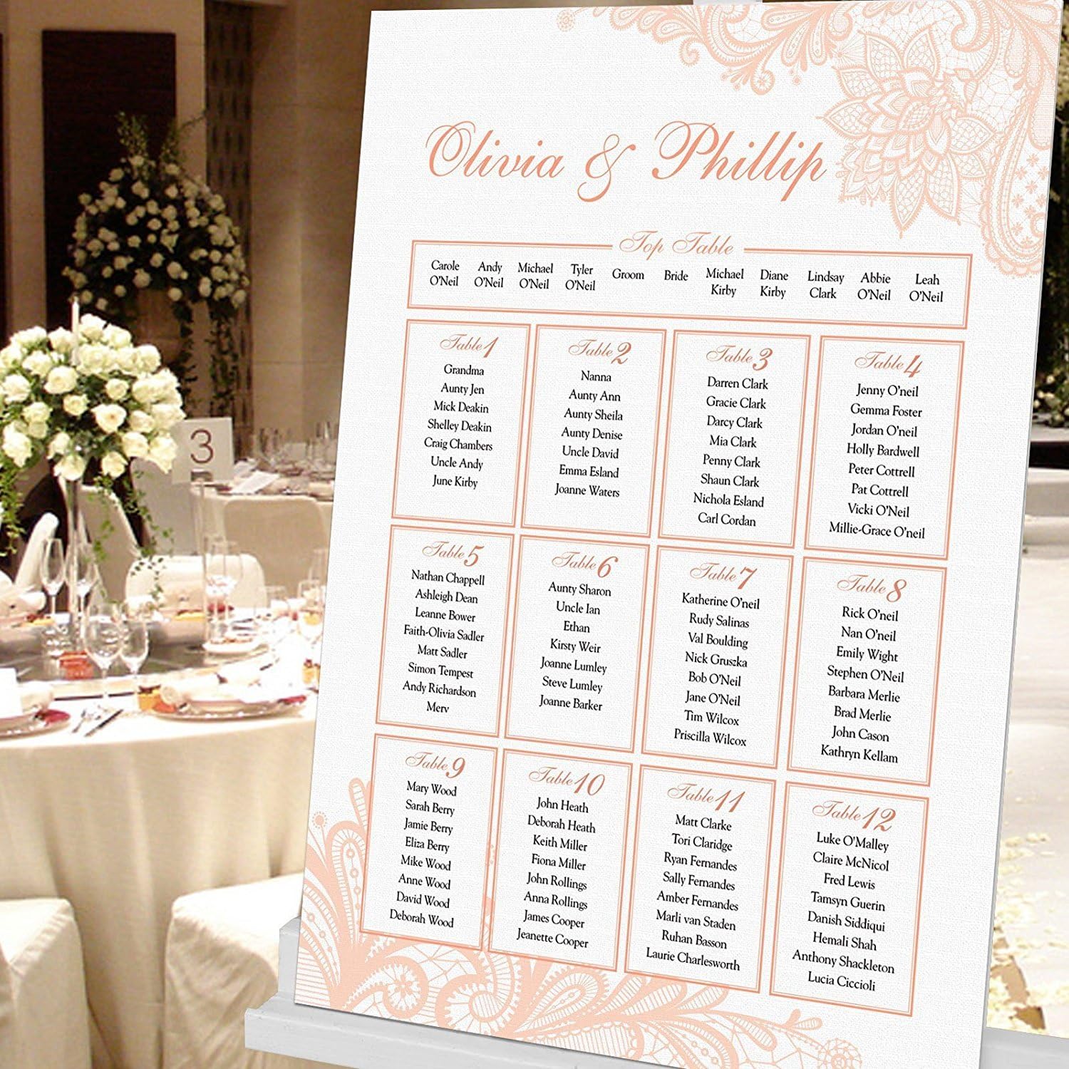 A1 Personalised Lace Style Table Plan - Any Colour : Amazon.co.uk: Home ...