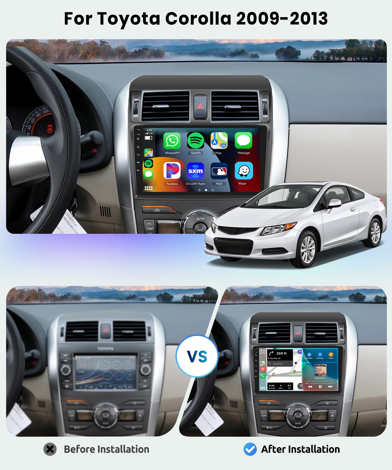 8 CORE 4G+64G Car Radio for Toyota Corolla 2009-2013 with Wireless ...