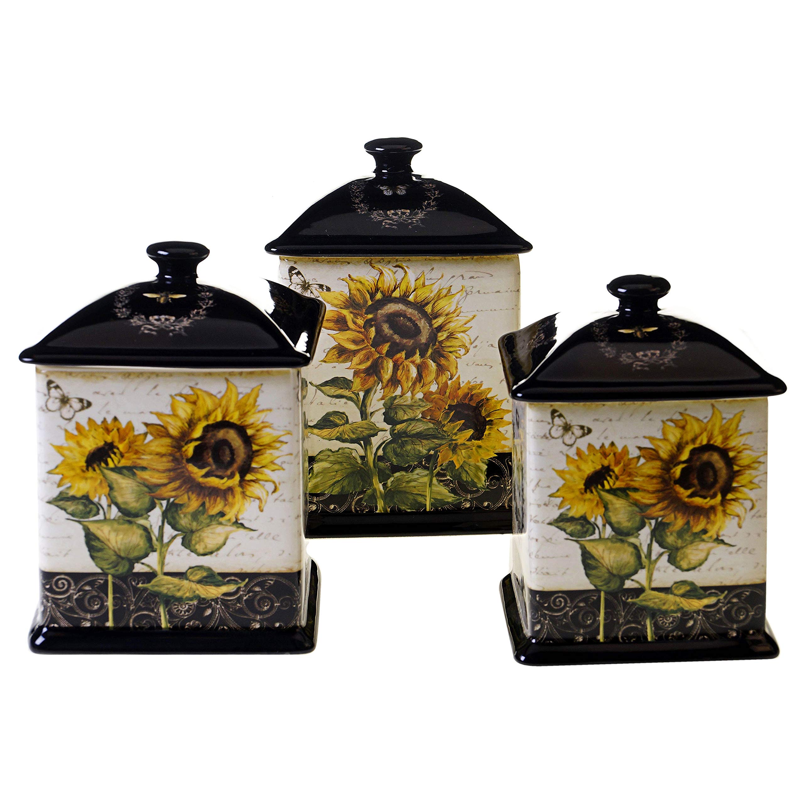 Amazon.com: Misc French Sunflowers 3-Piece Canister Set Brown Yellow ...
