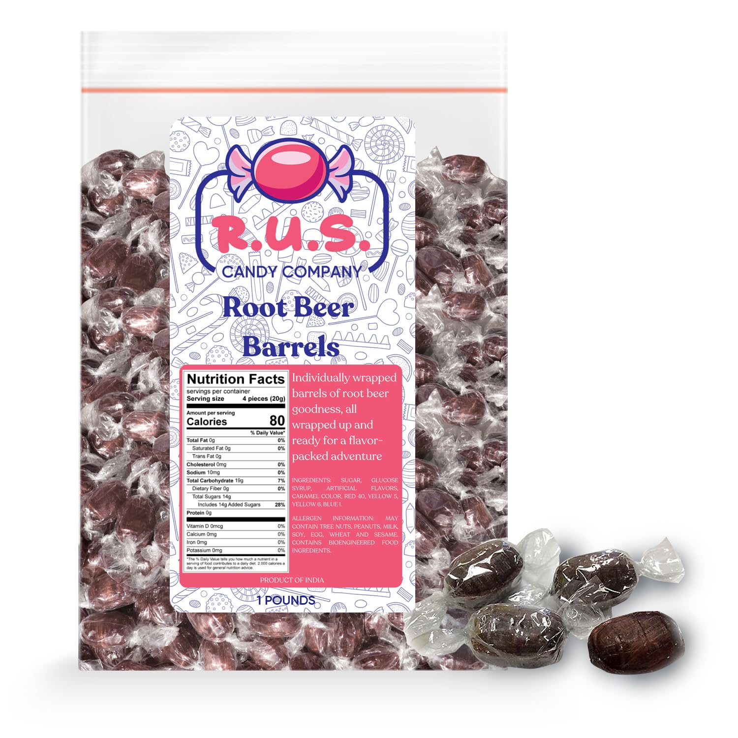 Amazon.com : R.U.S. Candy Company Root Beer Barrel Candy - 1 Pound Bag ...
