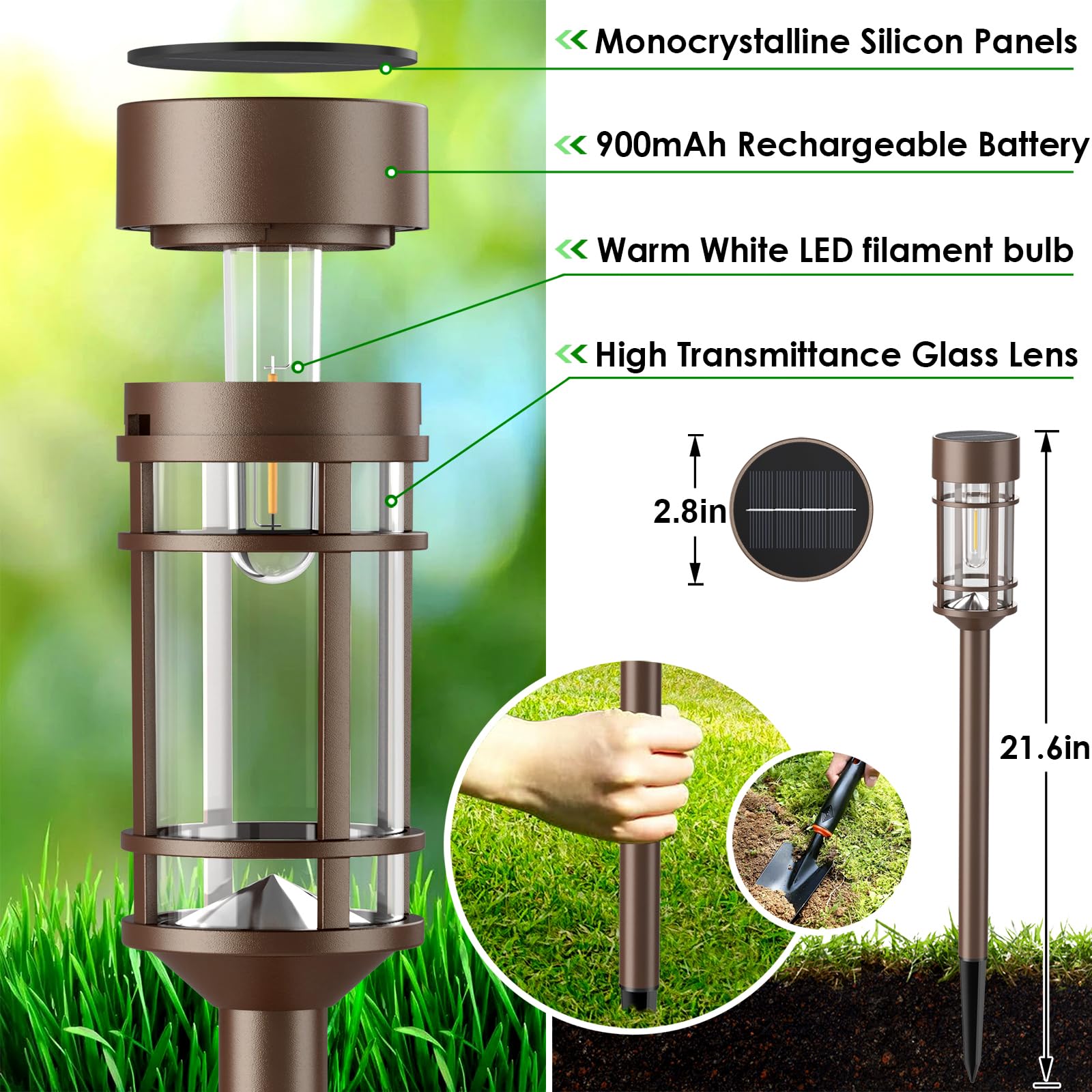 Snapklik.com : Metal Solar Pathway Lights Outdoor, 8 Pack Waterproof ...