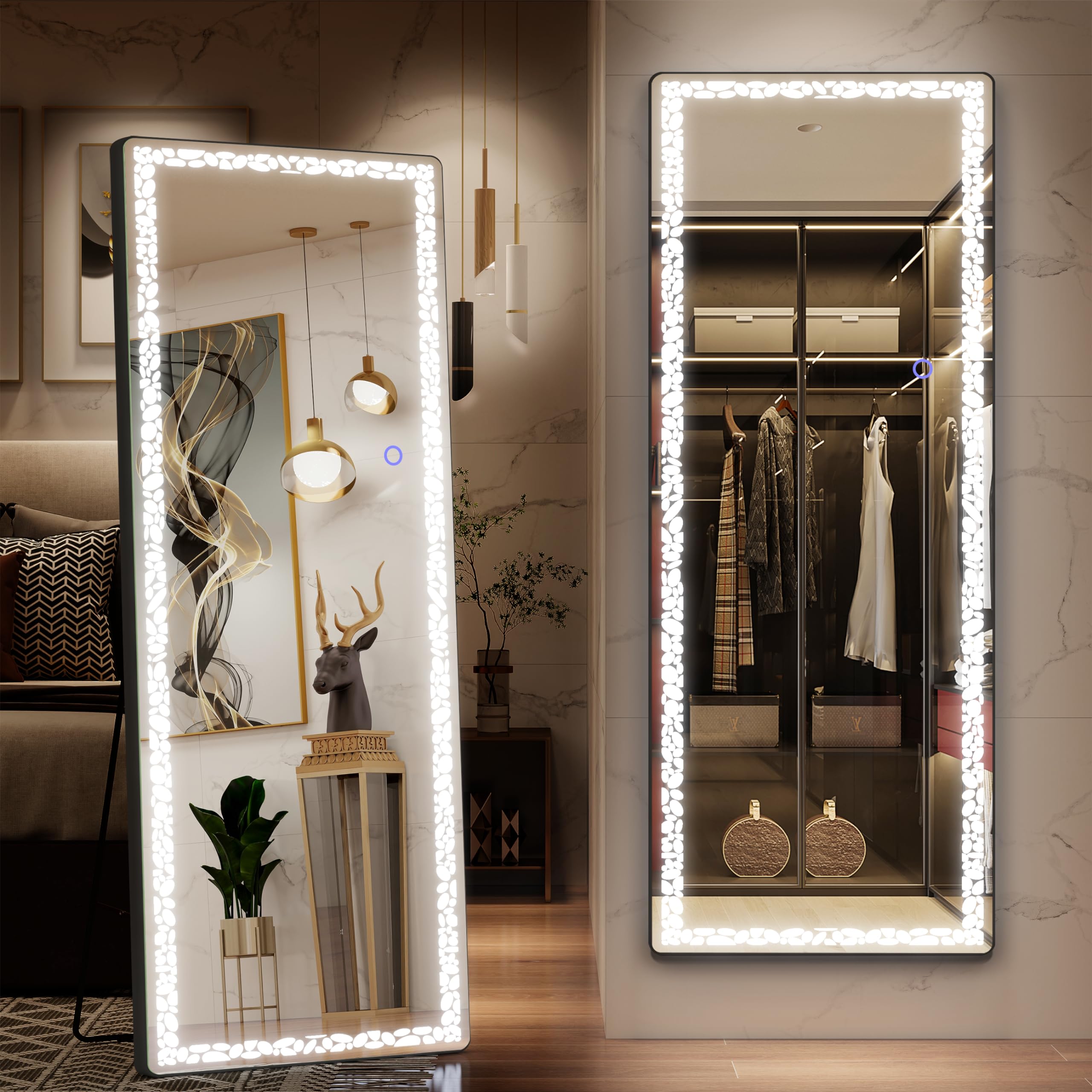 FENNIO Full Length Mirror with Lights 63"x22", LED Full Body Mirror ...