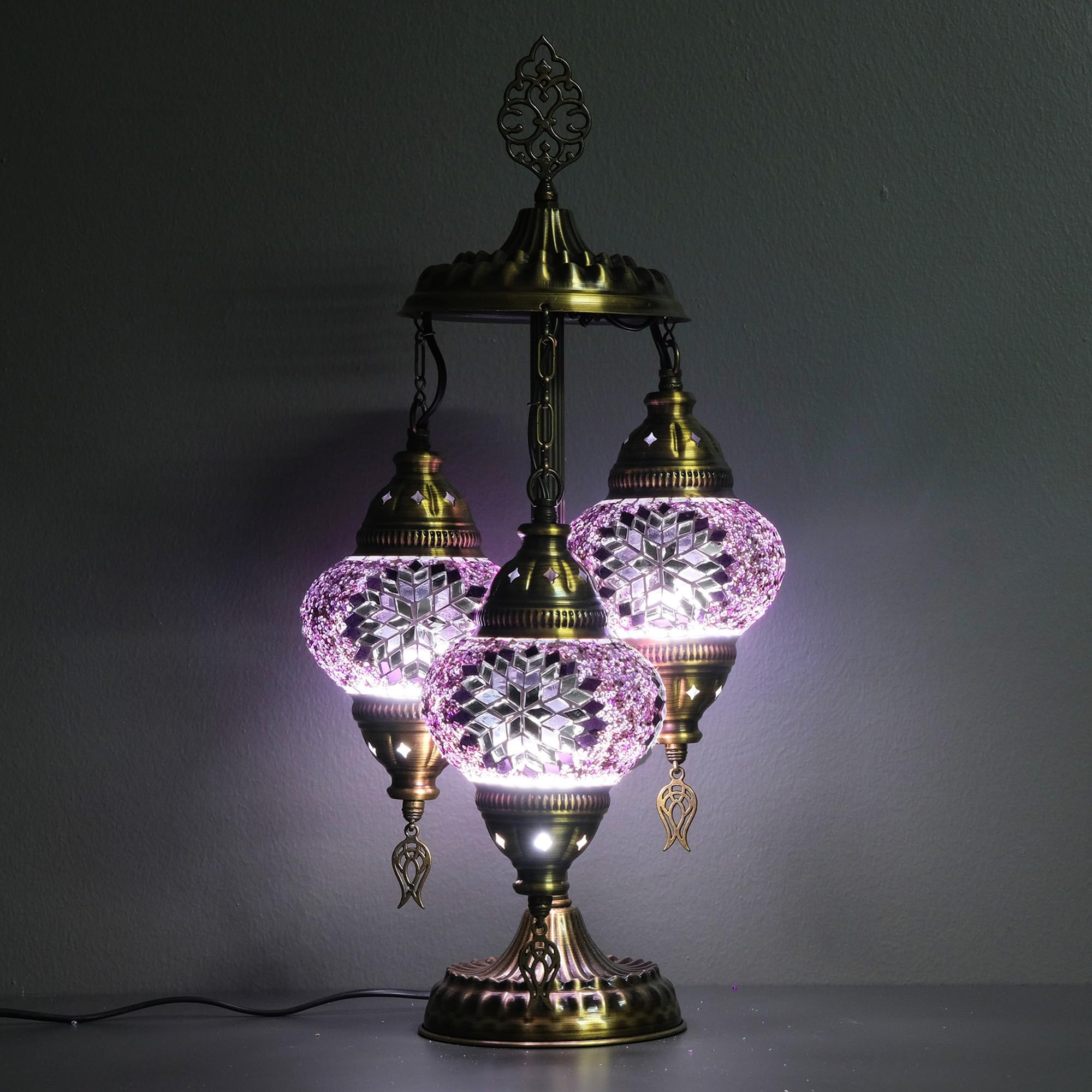 Asylove Turkish Lamp, 3 Globe Turkish Mosaic Table Lamp, Living Room ...