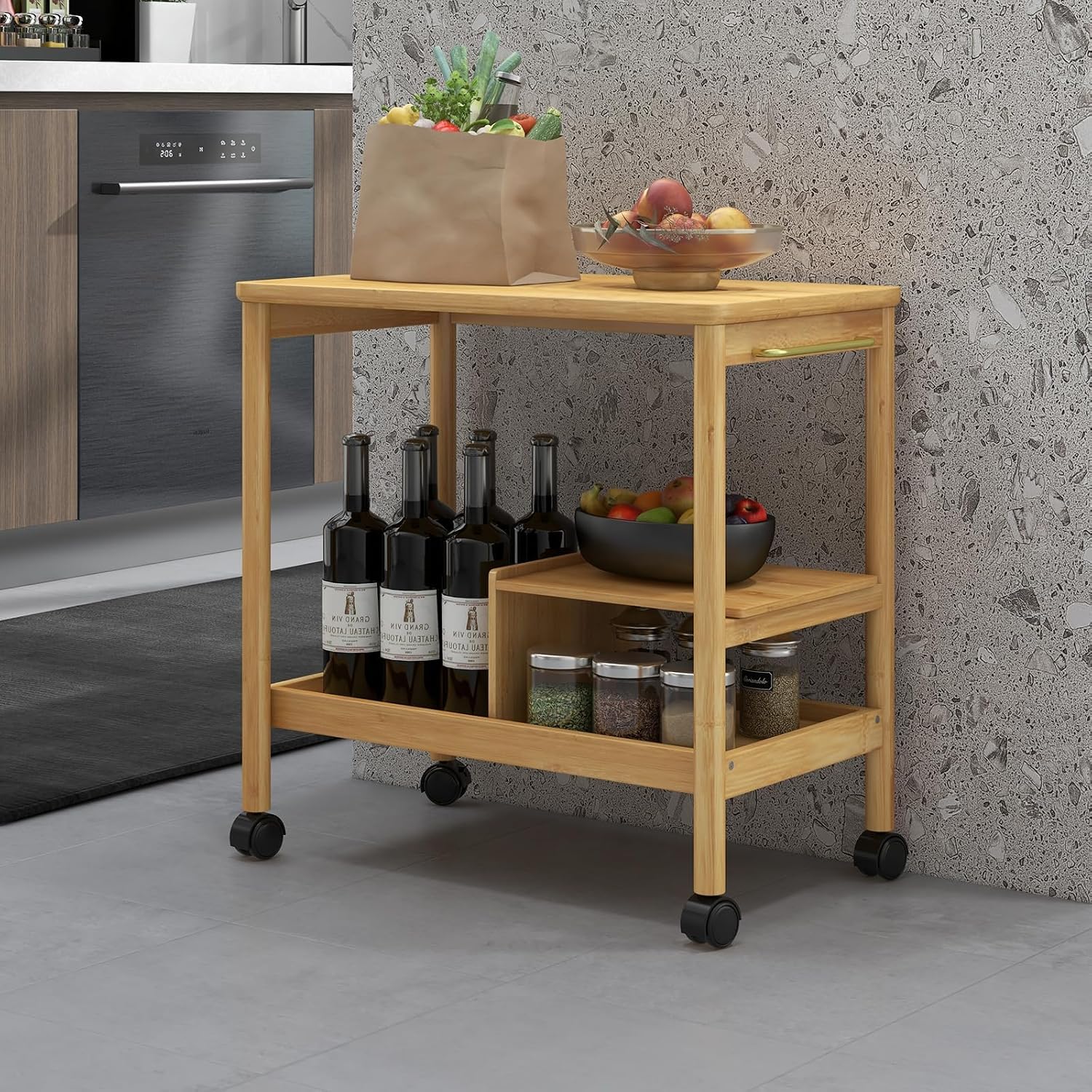 Amazon.com: kinbor Bamboo Kitchen Storage Cart - 3 Tier Portable ...
