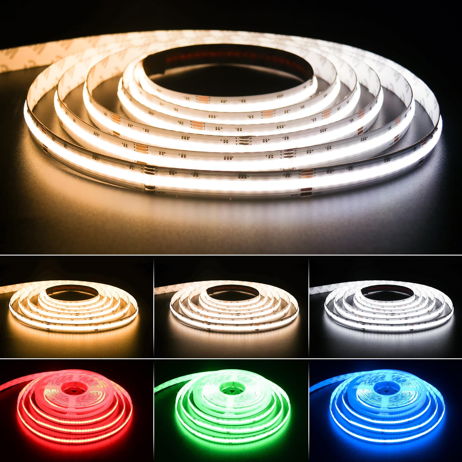 Amazon.com: RGB CCT COB LED Light,24V 5 in 1 840 LEDs/m RGB WW+RGB CW COB LED Strip,Dual White ...