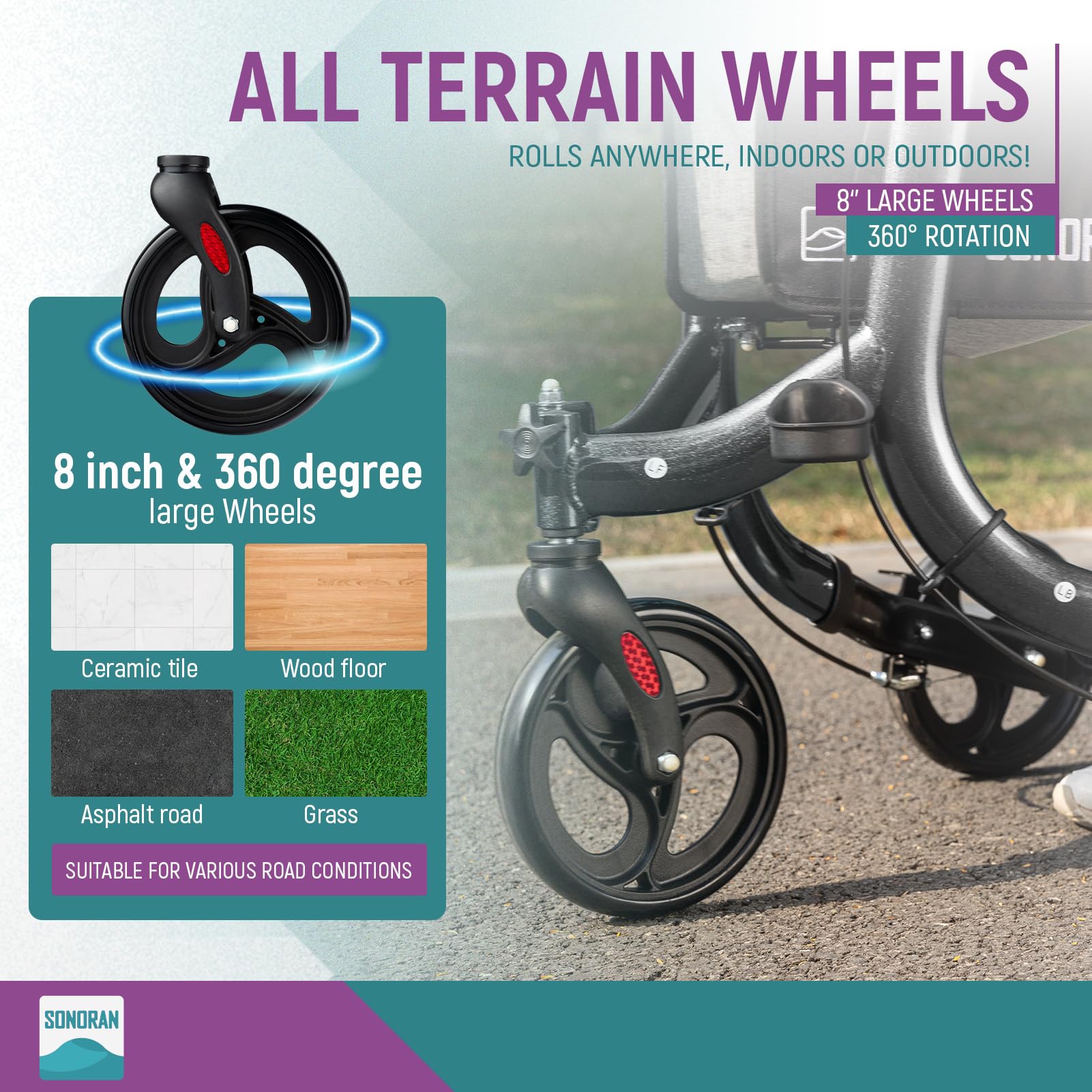 Snapklik.com : SONORAN 3 Wheel Walkers For Seniors Foldable Rollator Walker