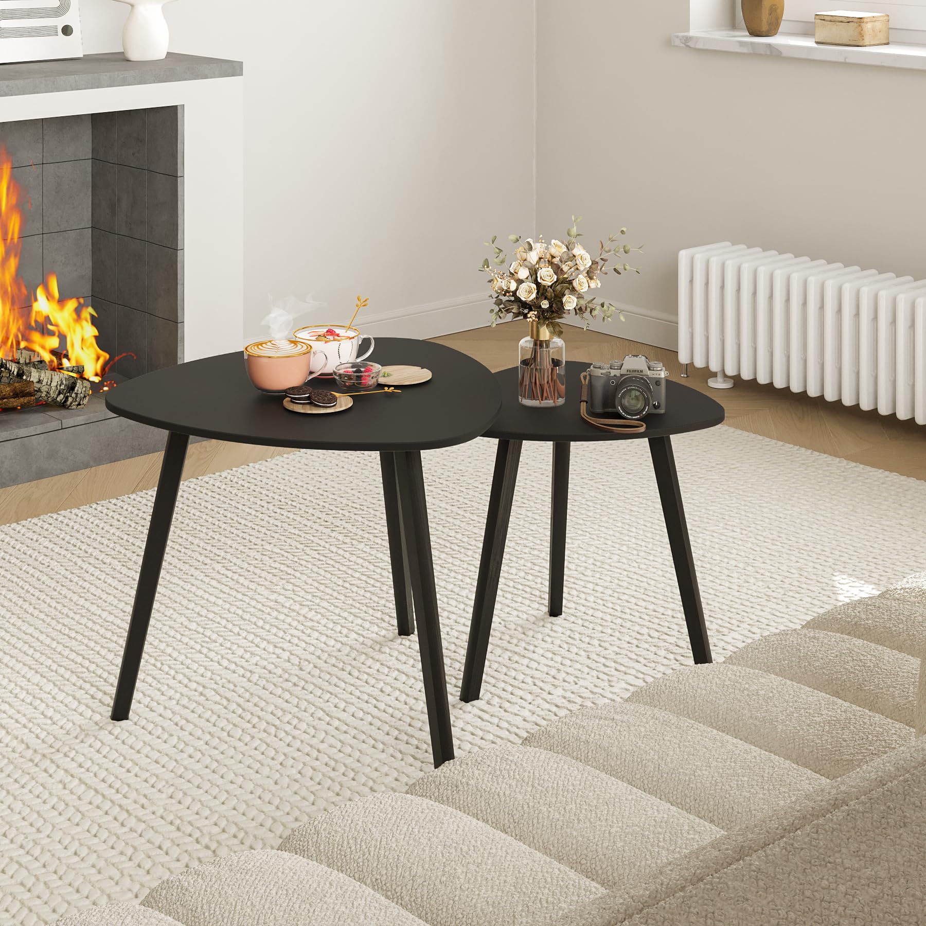 BAMEOS Bamboo Nesting Triangle End Table,Set of 2 Coffee Table Modern ...