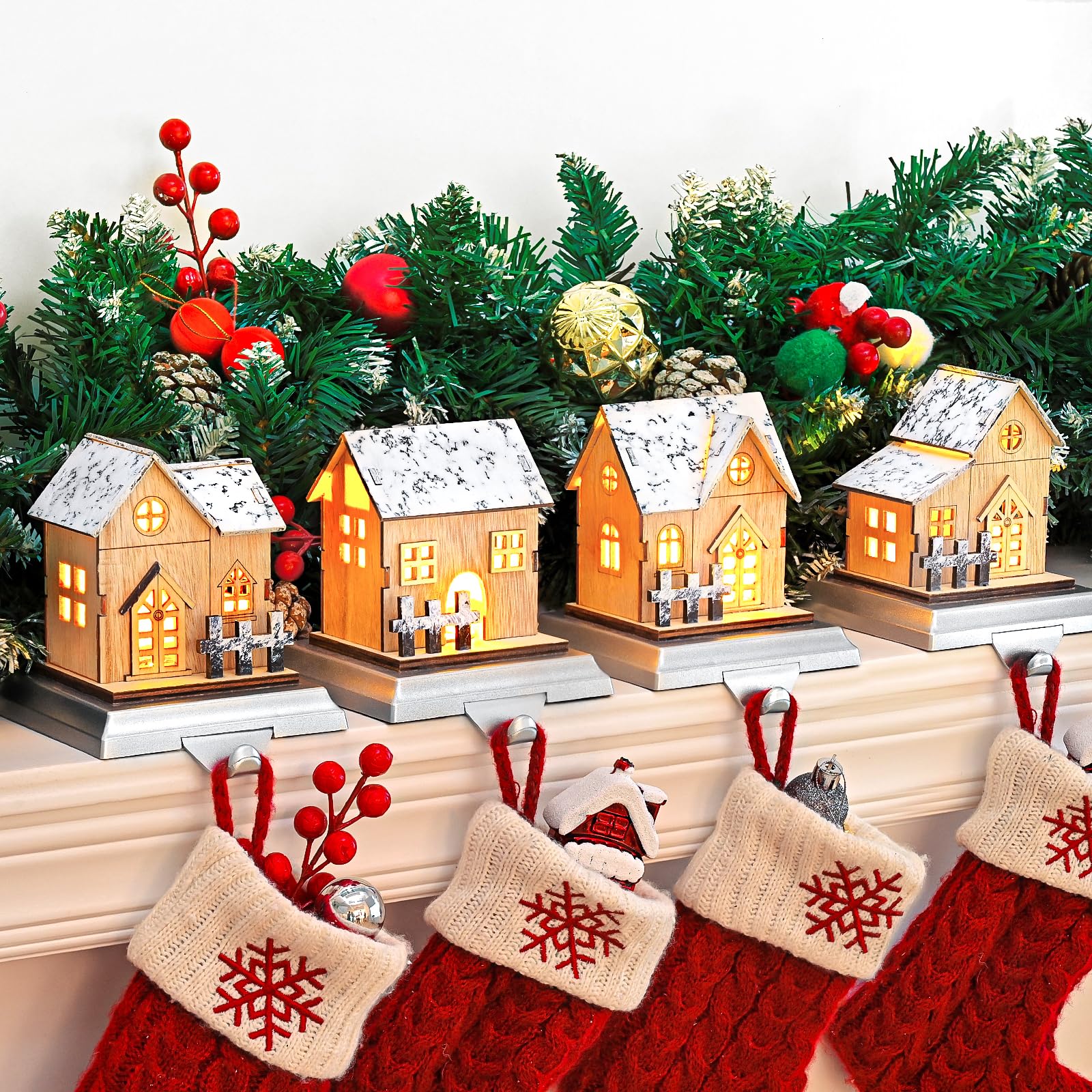 Amazon.com: 4 Pack Christmas Stocking Holders for Mantle, Wood Room ...