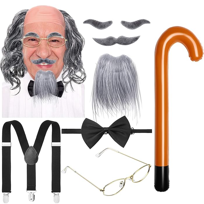 Buy 8 Pieces Old Man Costume Grandpa Costume Kit, Including Old Man Wig ...