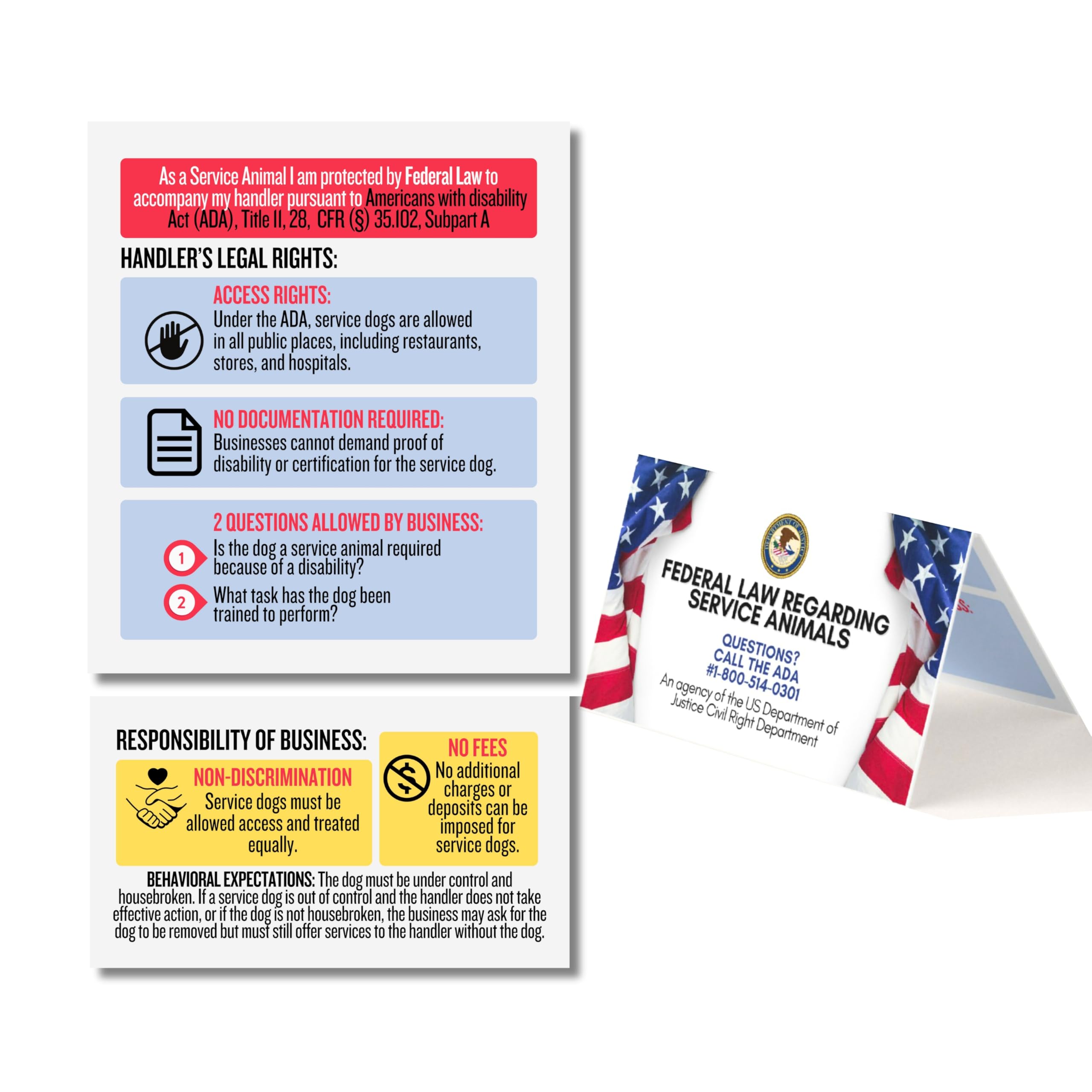Amazon.com : Tats4now ADA Service Dog Law Cards NEW 2024 Design - 55 ...