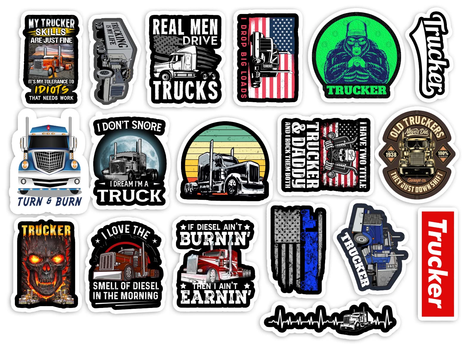 Amazon.com - Trucker 18 pcs Sticker Pack Laminated Vinyl Waterproof ...