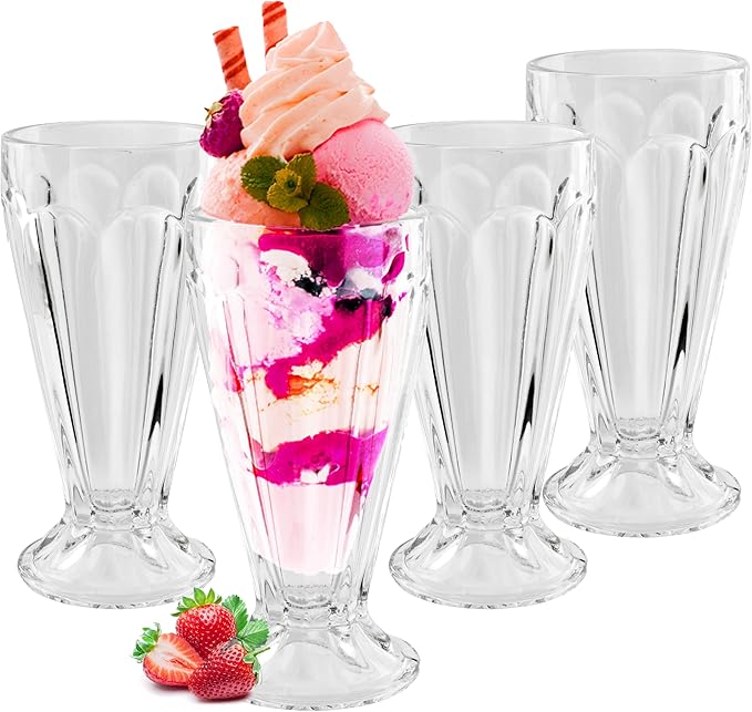 HOMESHOPA Ice Cream Sundae Glasses, Set of 4 Tall Classic Retro ...