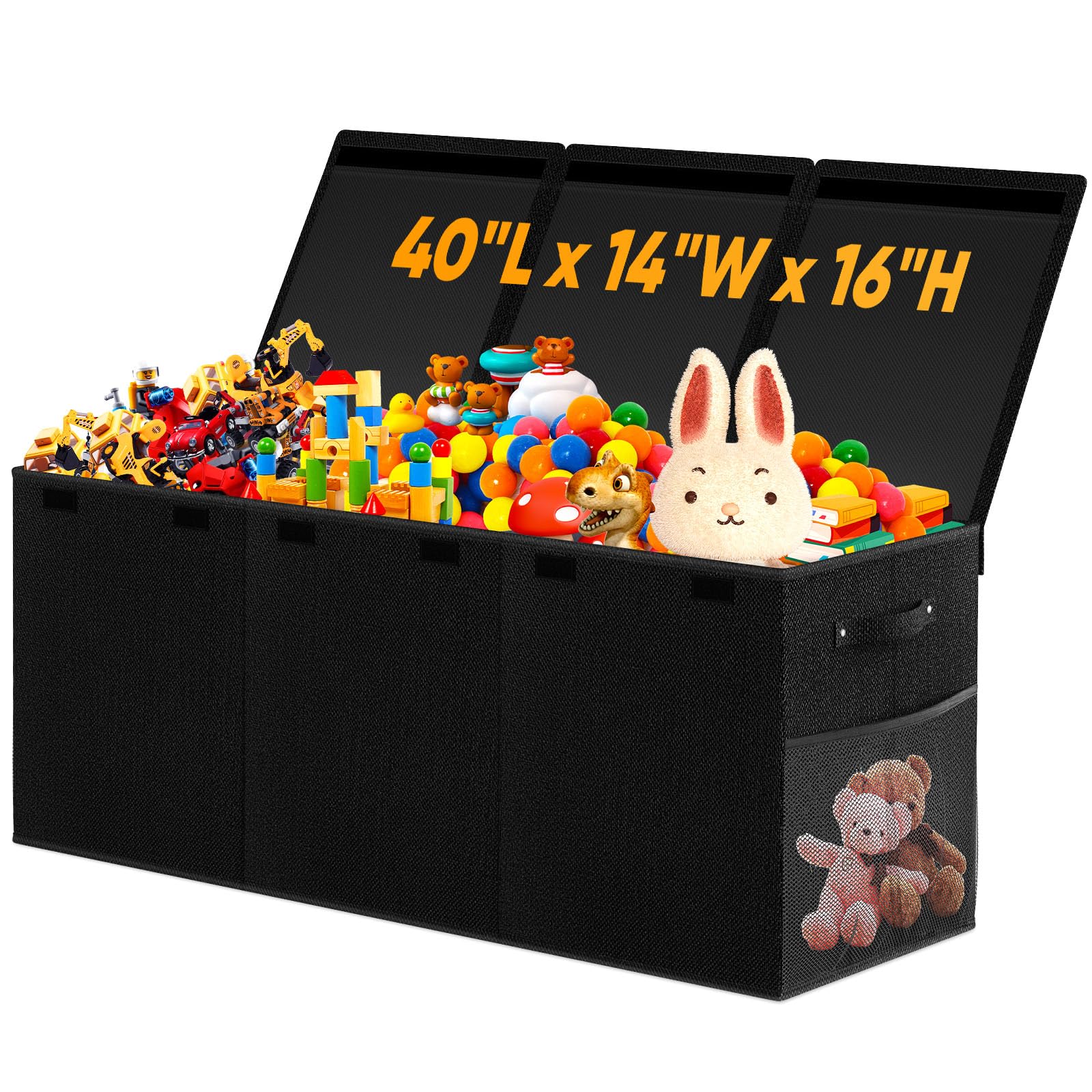 Amazon.com: Extra Large Toy Box, Black Collapsible Storage Bins with ...