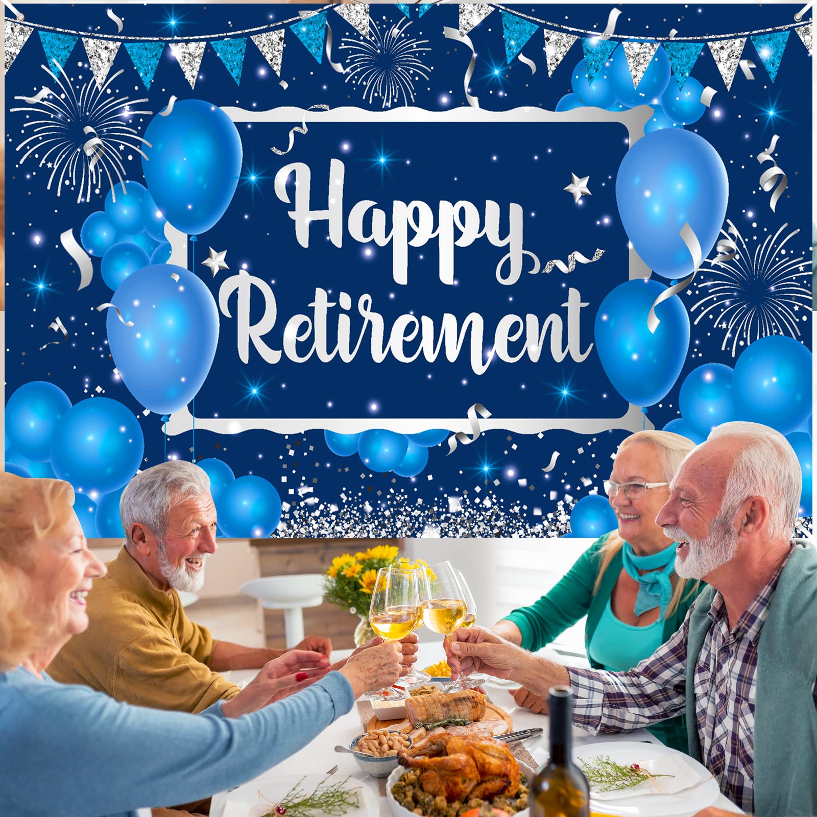 Snapklik.com : Navy Blue Silver Retirement Banner - Happy Retirement ...