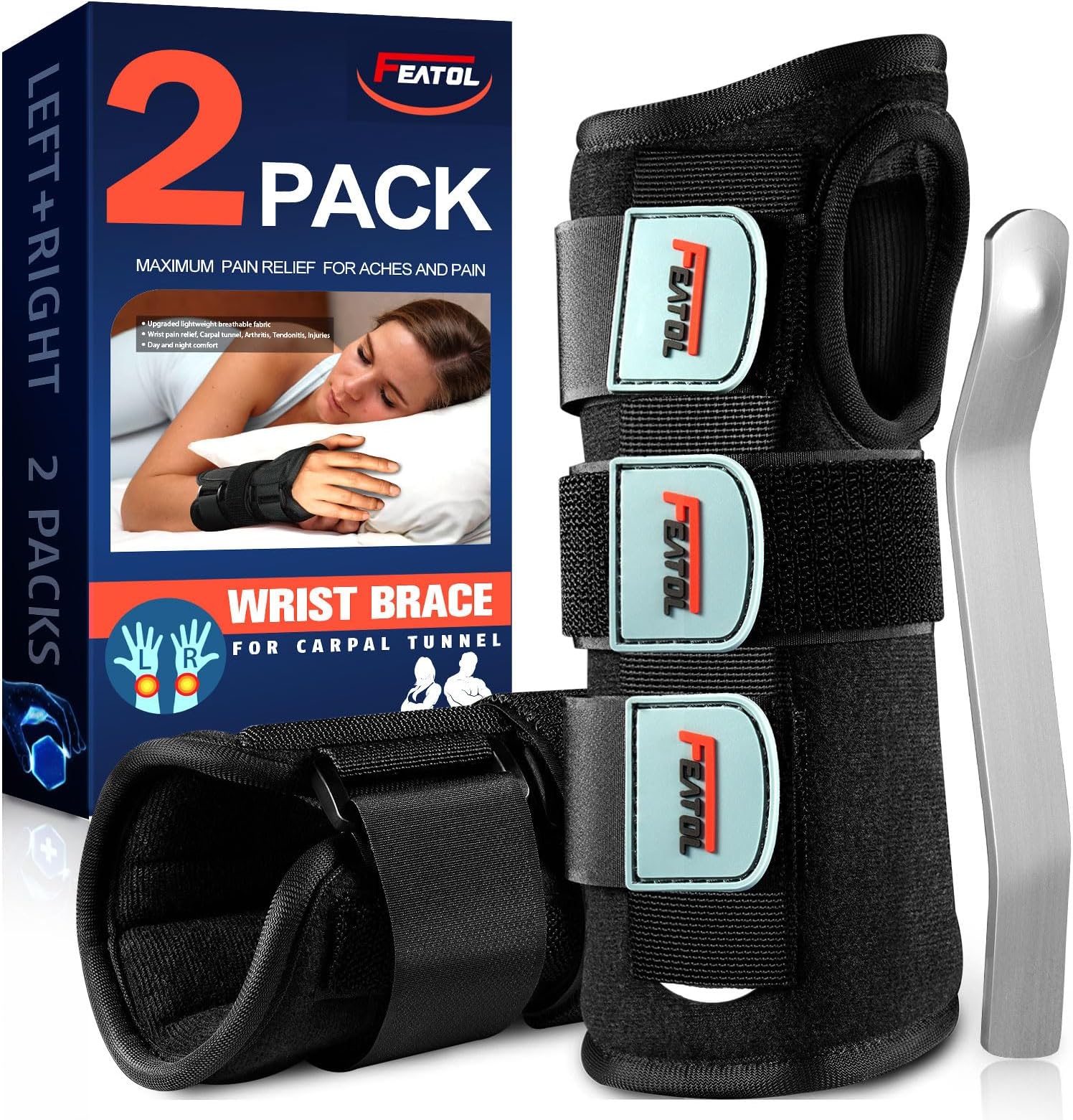 Amazon.com: FEATOL Wrist Brace Splint Carpal Tunnel for Women Men ...