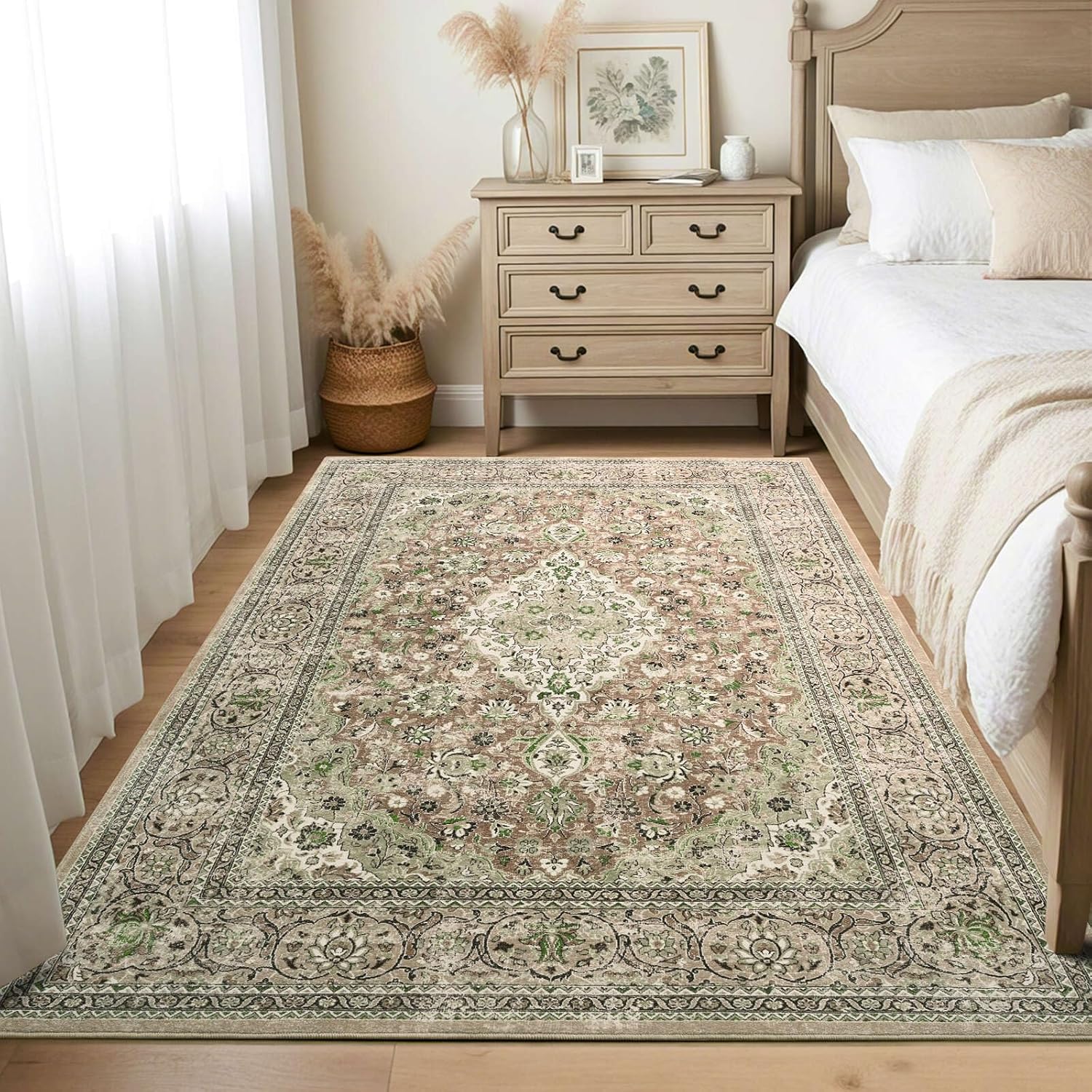 Amazon.com: Machine Washable Boho Area Rug, 3x5 Green Vintage Non-Slip ...