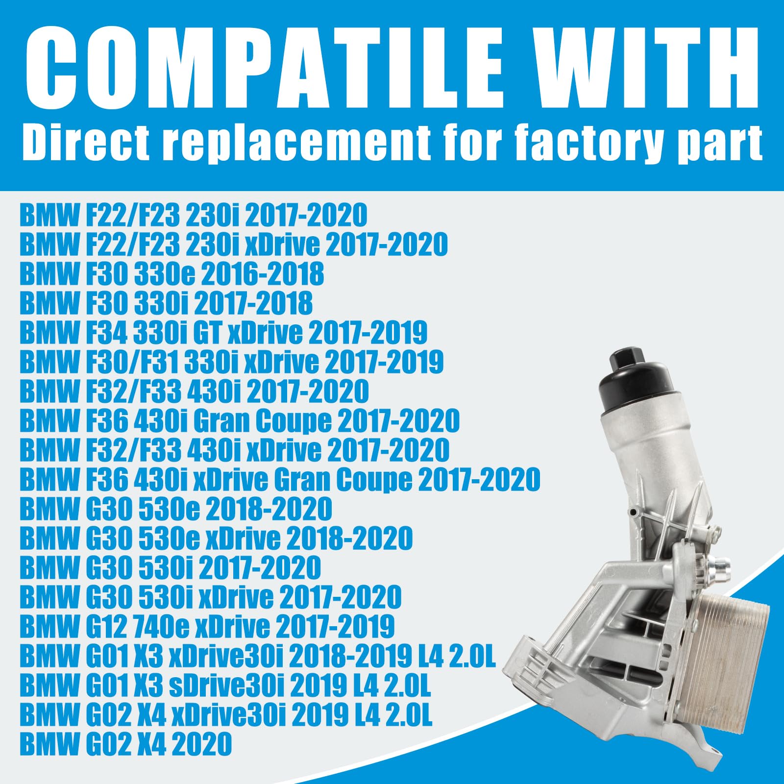 Engine Oil Cooler Filter Housing Silver Compatile with BMW 230i 430i ...