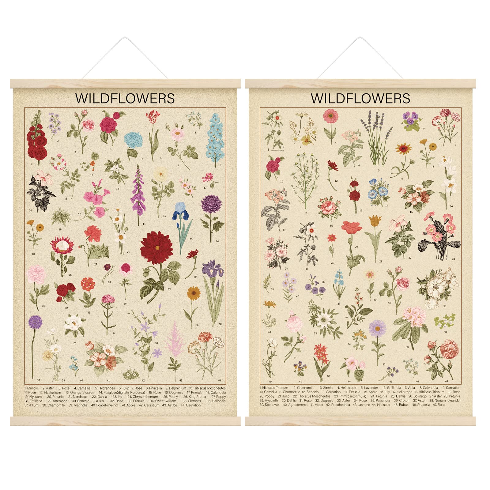 2 Pcs Vintage Wildflowers Hanging Poster Retro Botanical Wall Art ...