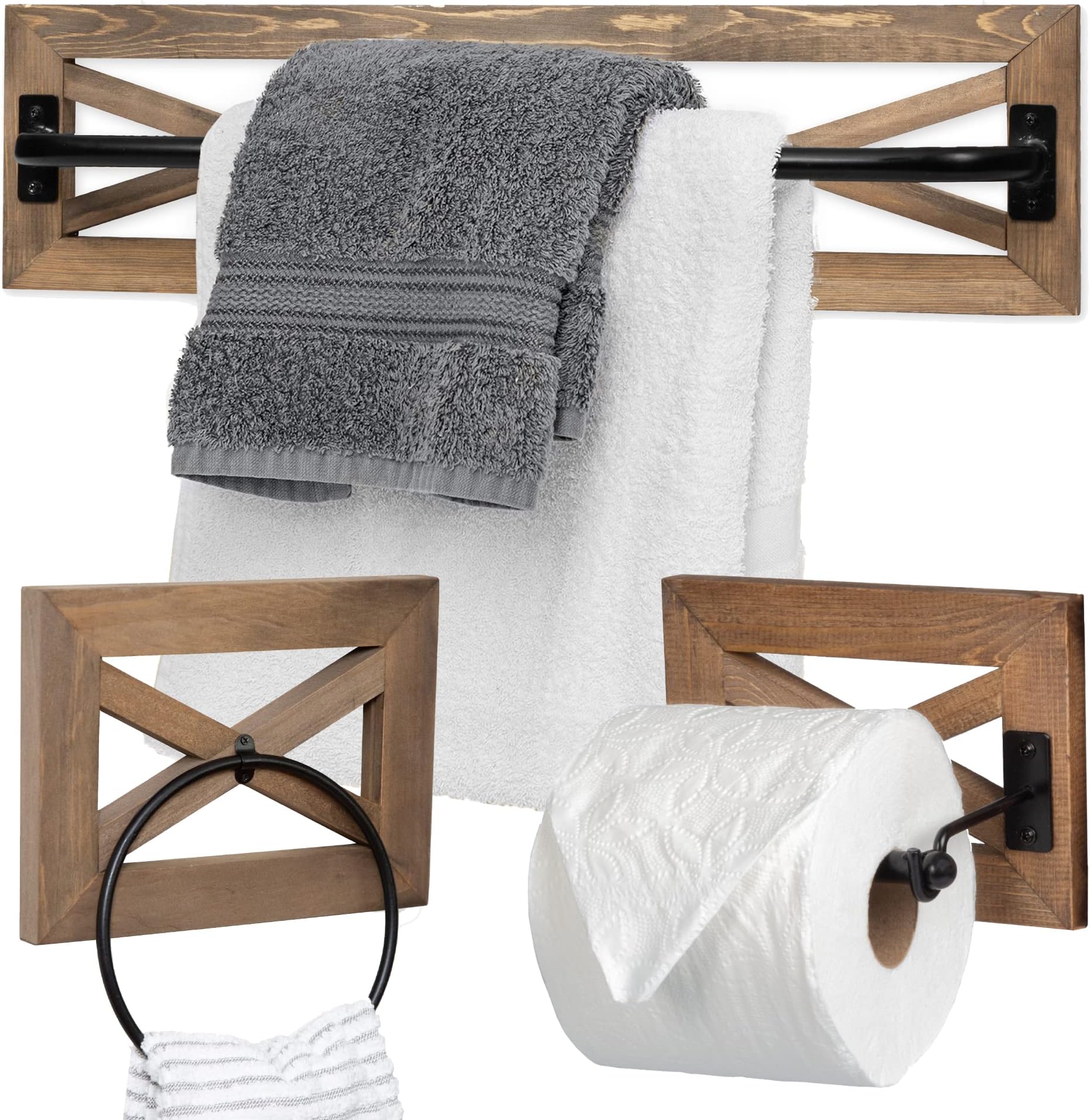 Amazon.com: Farmhouse Toilet Paper Holder and Towel Ring Set with ...
