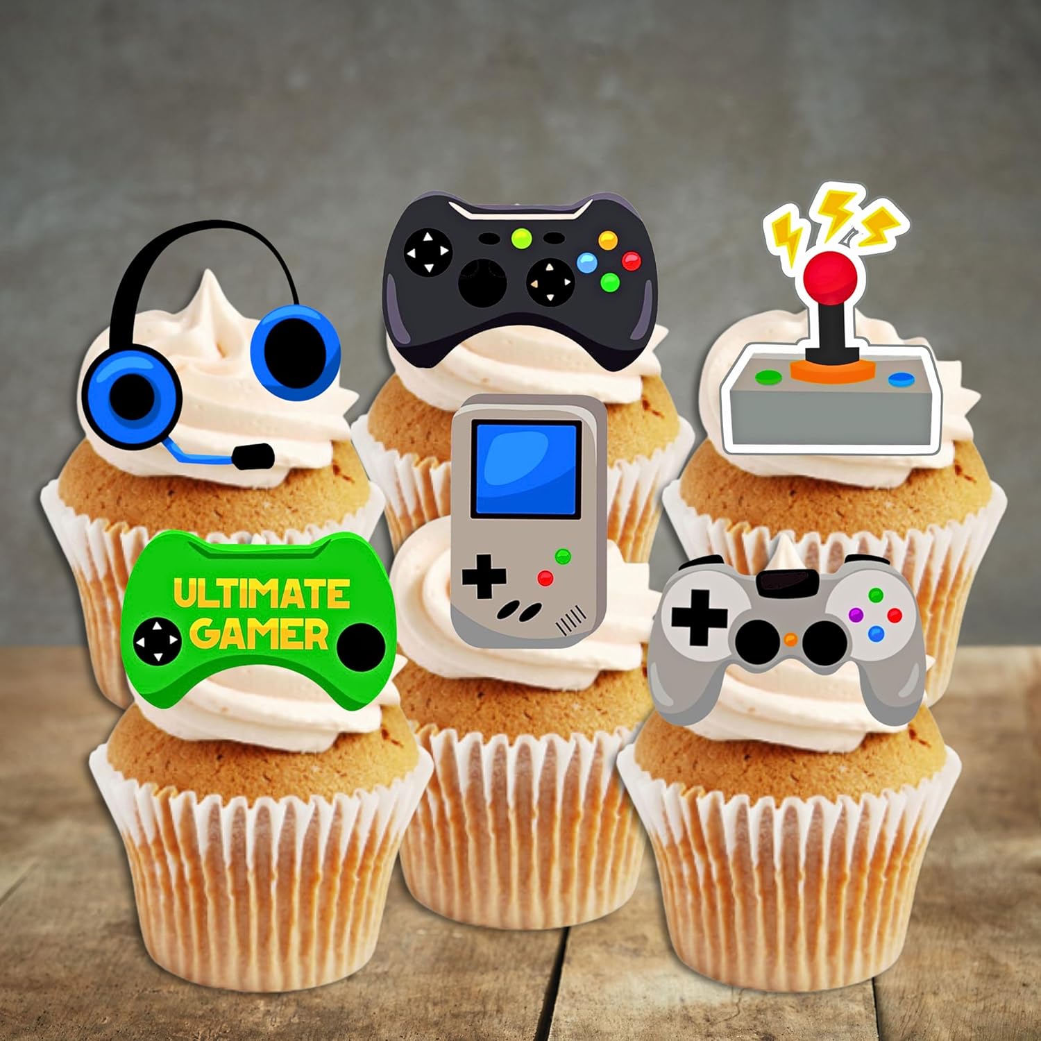 PRECUT Gaming Cupcake Toppers, Gamer Theme Edible Cake Decorations, Edible Video Game Party ...