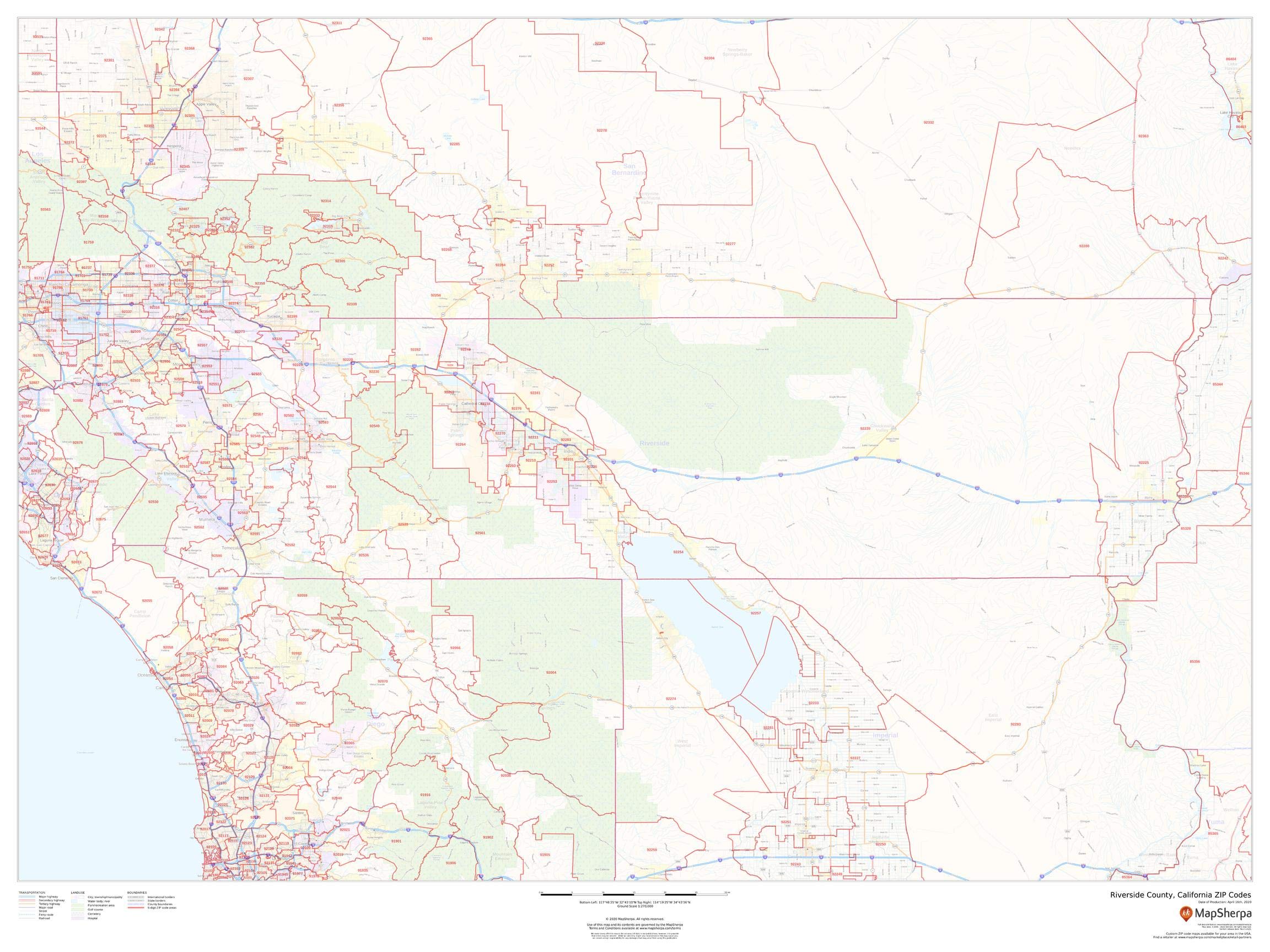 Amazon.com : Riverside County, California ZIP Codes - 48" x 36" Matte ...