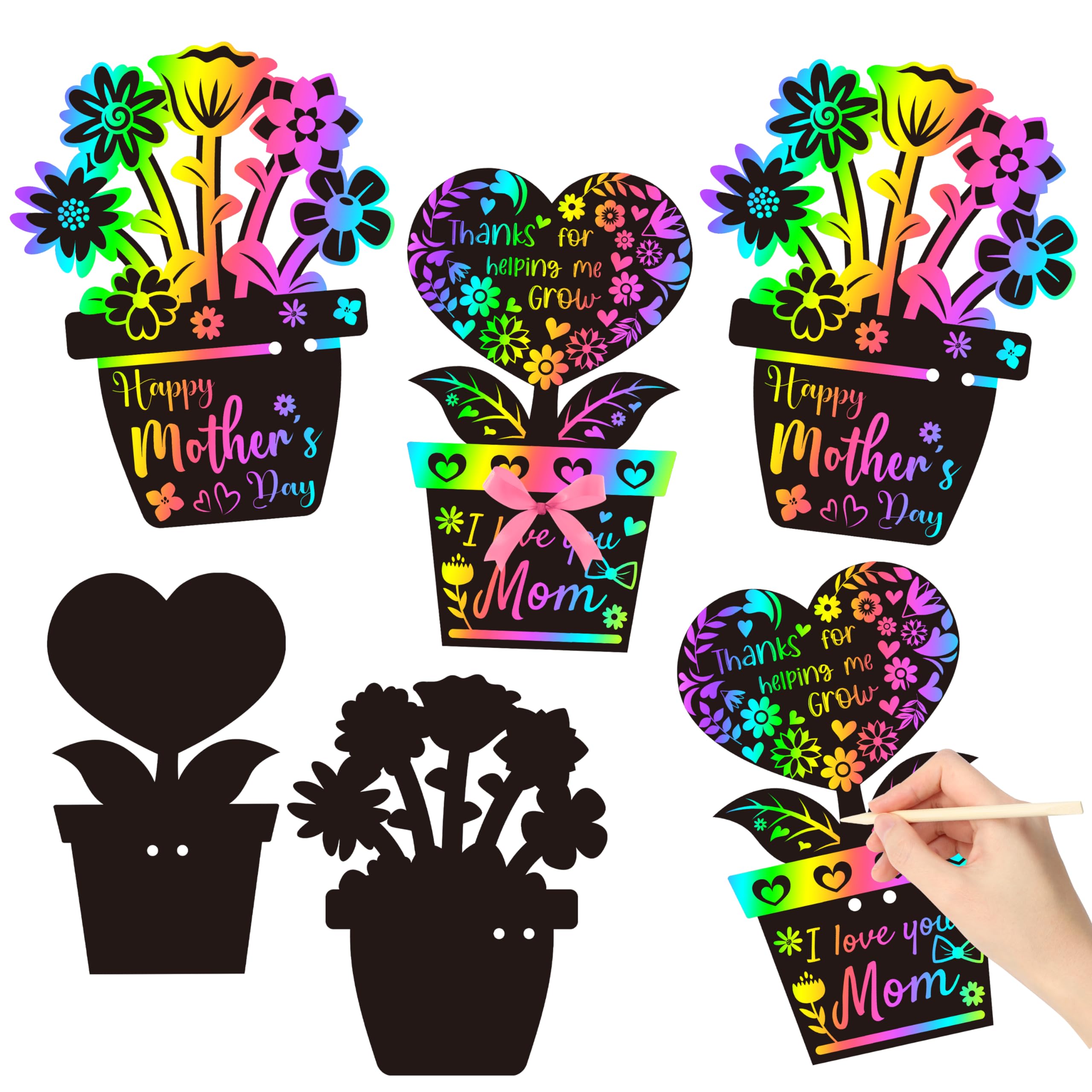 Buy BeYumi Flower Scratch Cards Craft - 60Pcs Mother's Day Flower ...