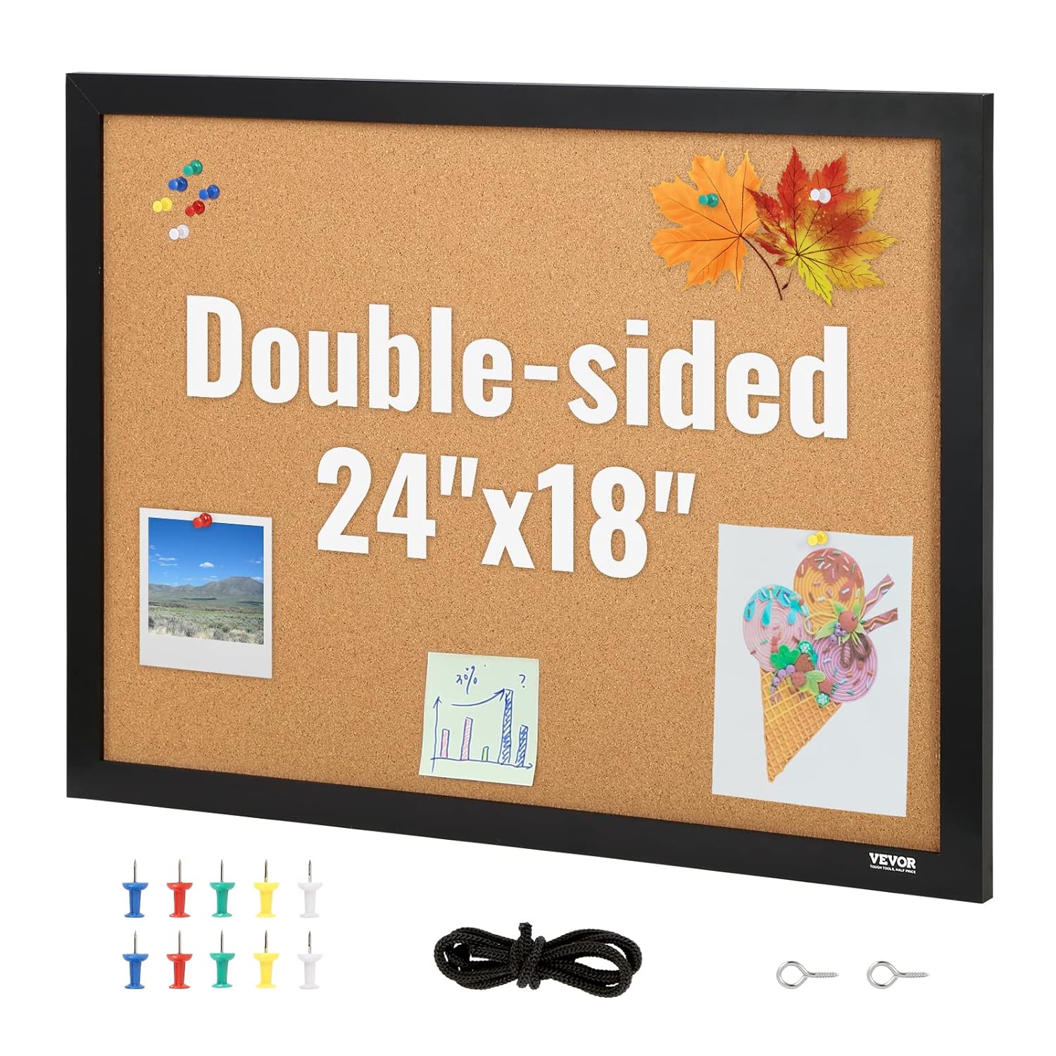 VEVOR Cork Board, 24 x 18 inches, Double-Sided Bulletin Board with MDF ...