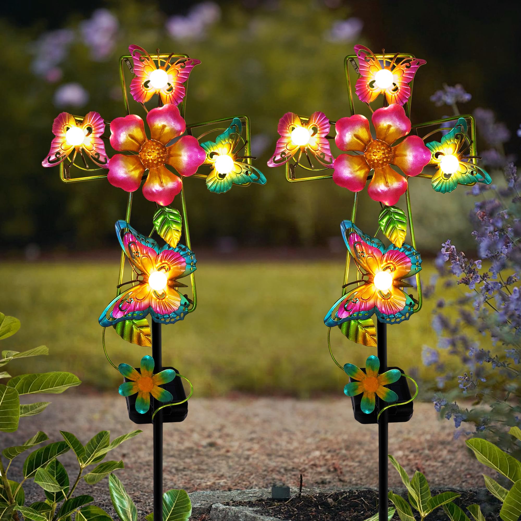 Snapklik.com : Solar Cross Garden Lights, 2 Pack Solar Butterfly Stake ...