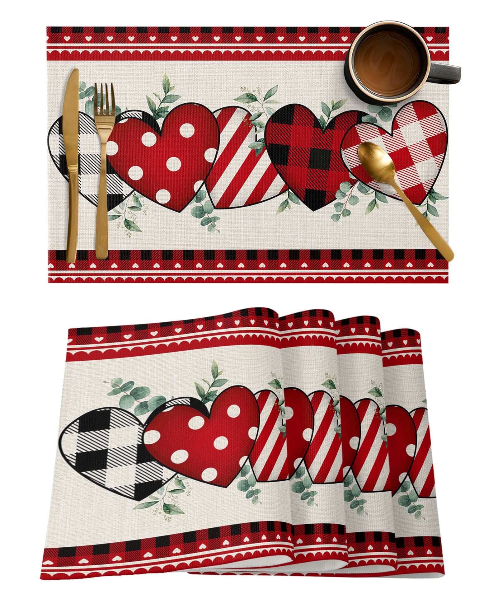 Amazon.com: Valentine Placemats Set of 6 Gnome Place Mats Buffalo Plaid ...