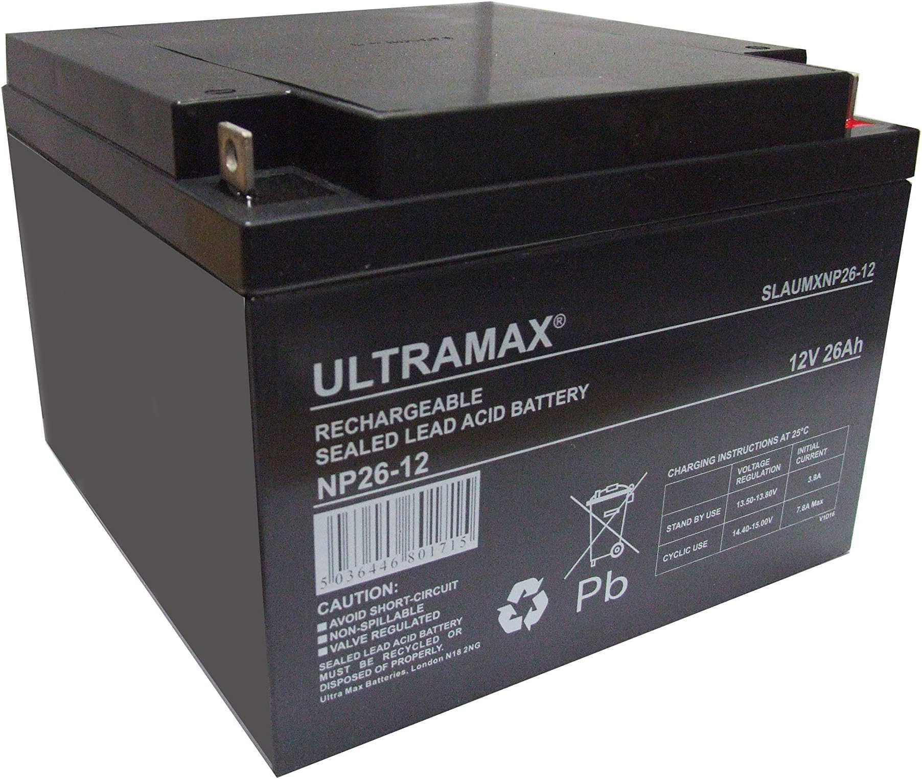 Ultramax NP26-12 12v 26Ah Rechargeable Lead Acid Battery: Amazon.co.uk ...
