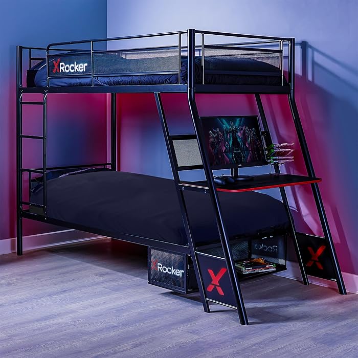 Buy X Rocker Armada Gaming Bunk Bed Frame with Desk and Storage Shelf ...