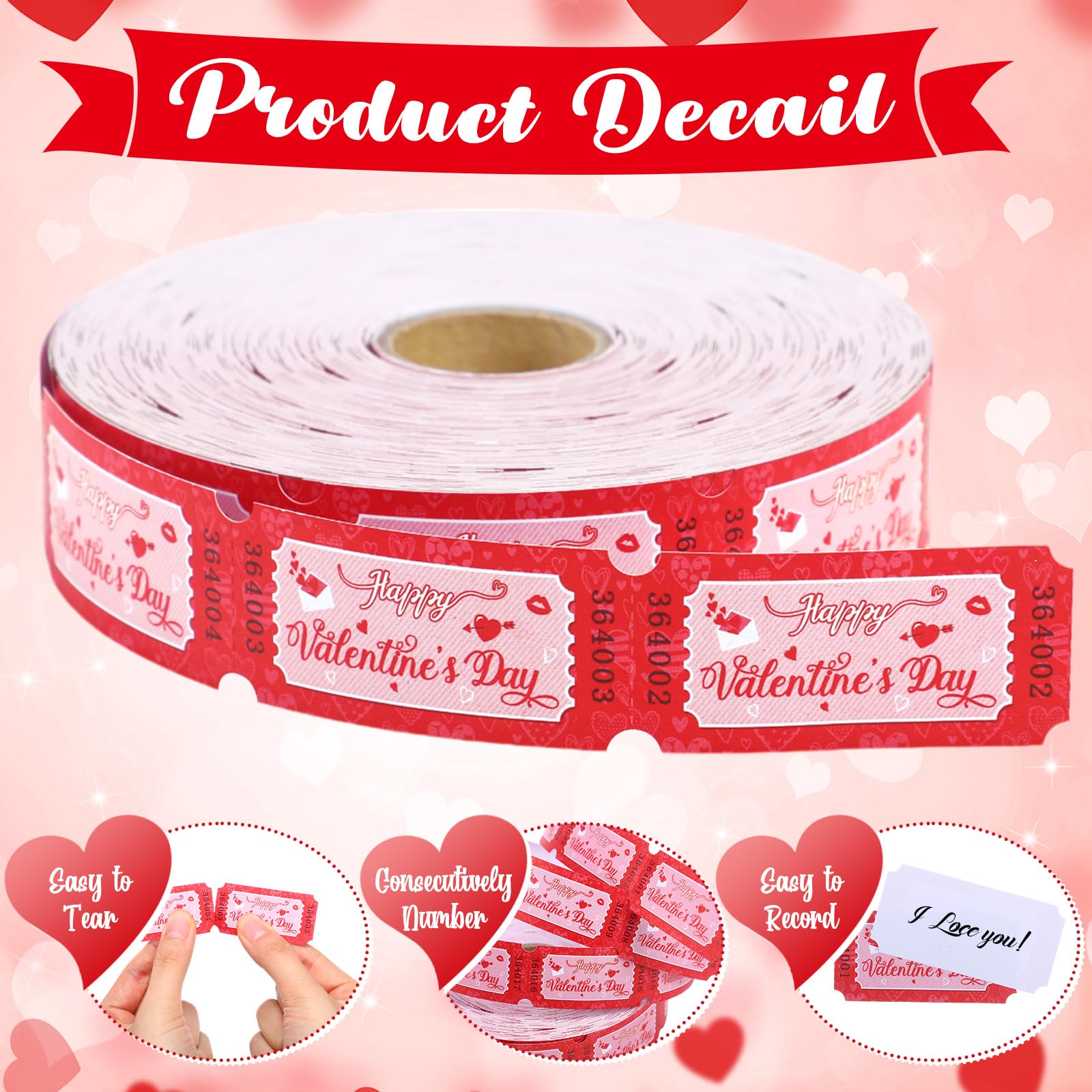 Snapklik.com : 1000 Pcs Valentine Raffle Tickets Roll Romantic Red ...
