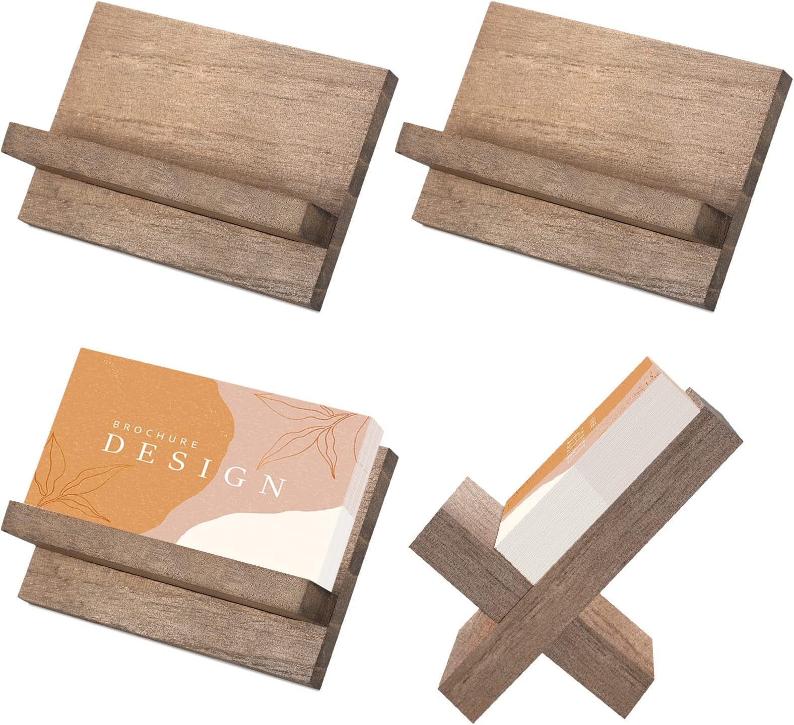 Amazon.com : Teling 4 Pcs Wood Business Card Holder for Desk Wooden ...