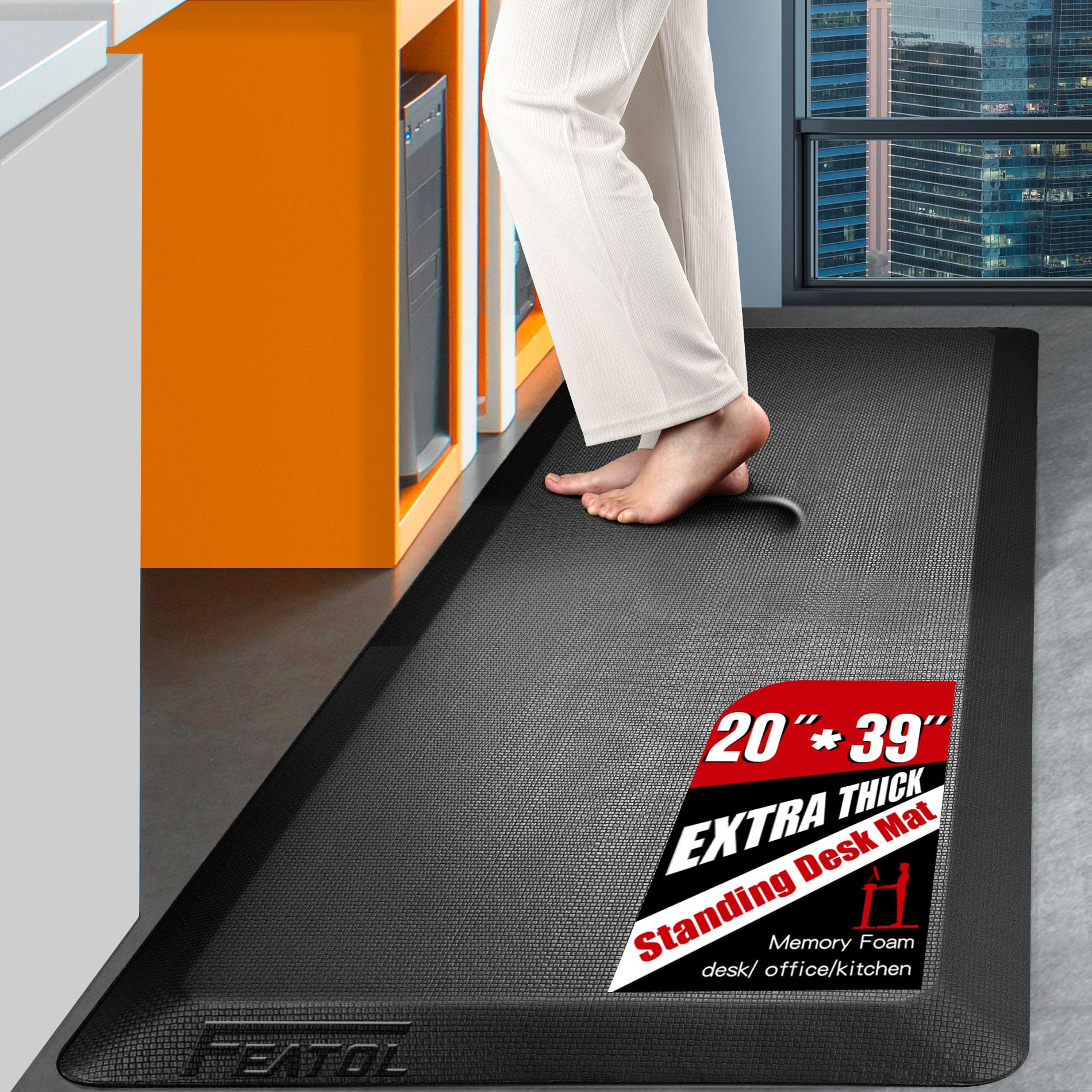 FEATOL Extra Thick Anti Fatigue Mat Floor Mat 20 X 39 Black FEATOL Extra Thick Anti Fatigue Mat Floor Mat 20 X 39 Black