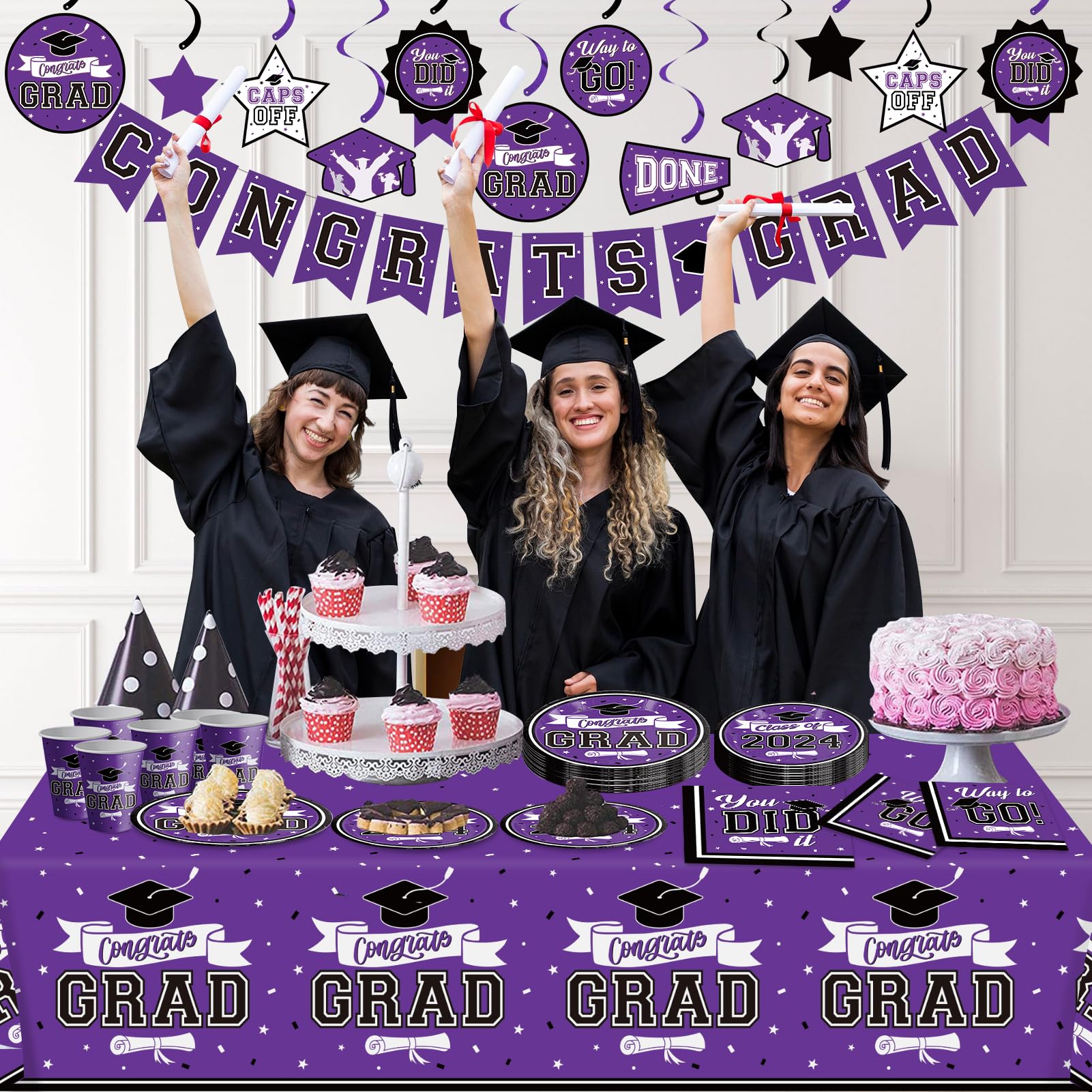 Snapklik.com : Purple Graduation Decorations Class Of 2024, Disposable ...