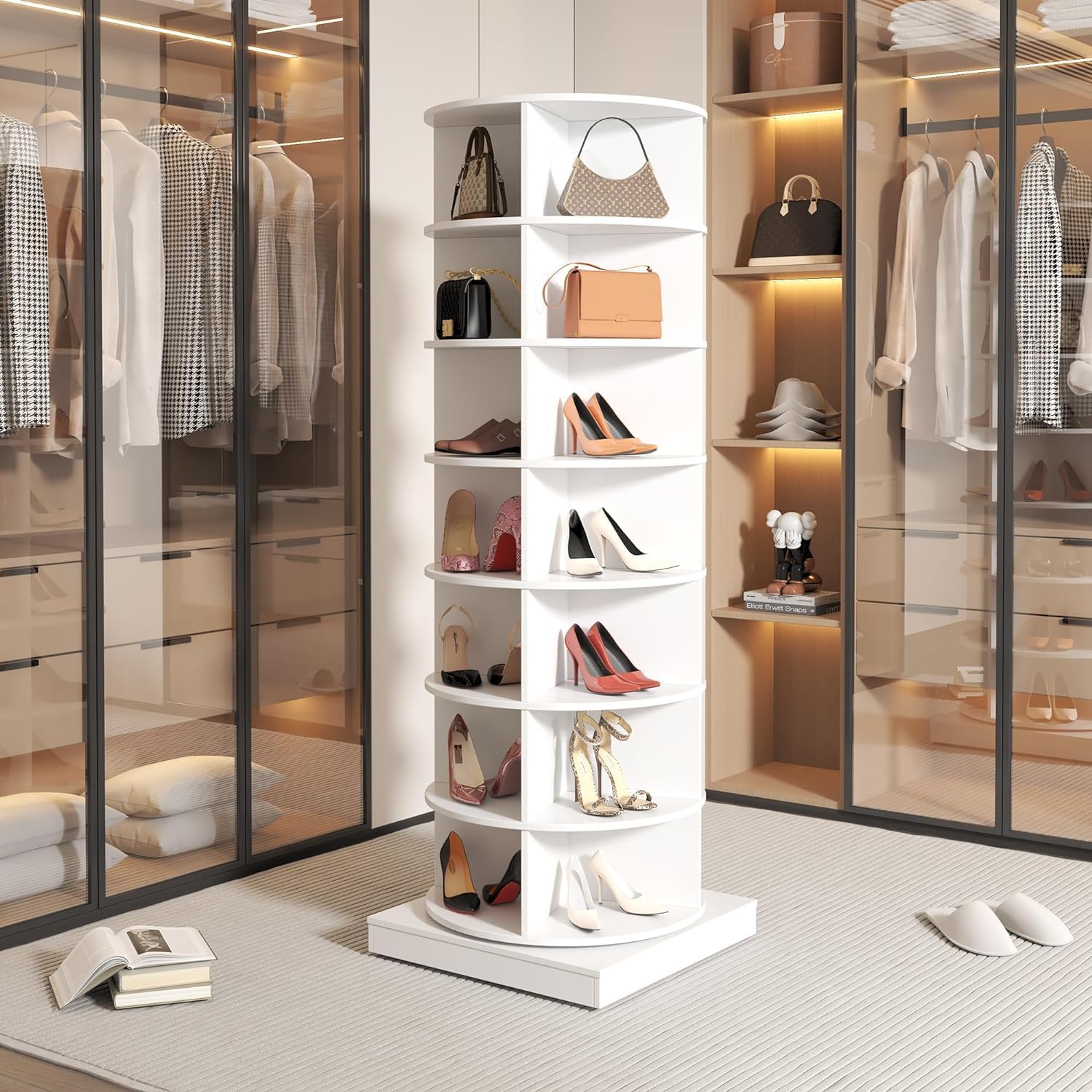 Amazon.com: Pvillez Modern 7-Tier White Rotating Shoe Rack Tower ...