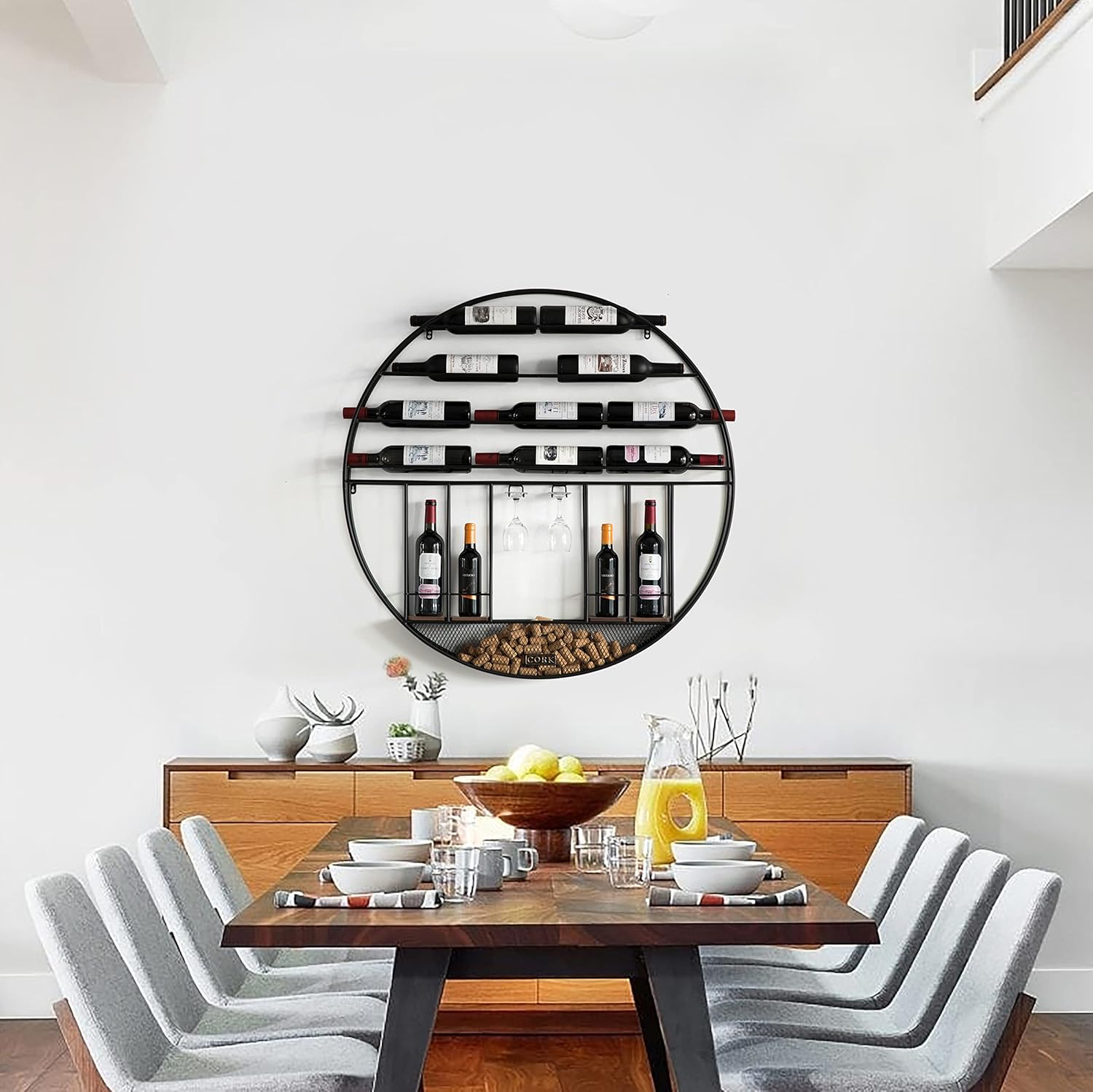 Decorative Modern Black Metal Round Wall Mounted Wine Display Rack ...
