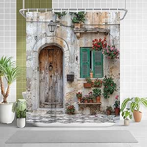 Amazon.com: Italian Shower Curtain View of Old Mediterranean Vintage ...