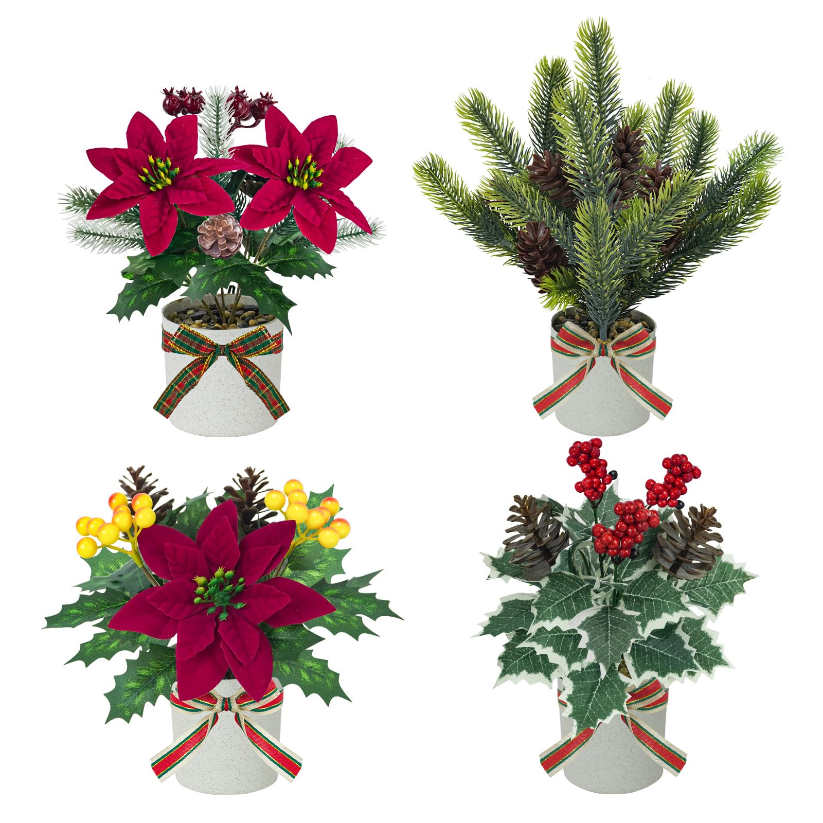 Amazon.com: Uieke Small Christmas Fake Potted Plants Tabletop Mini ...