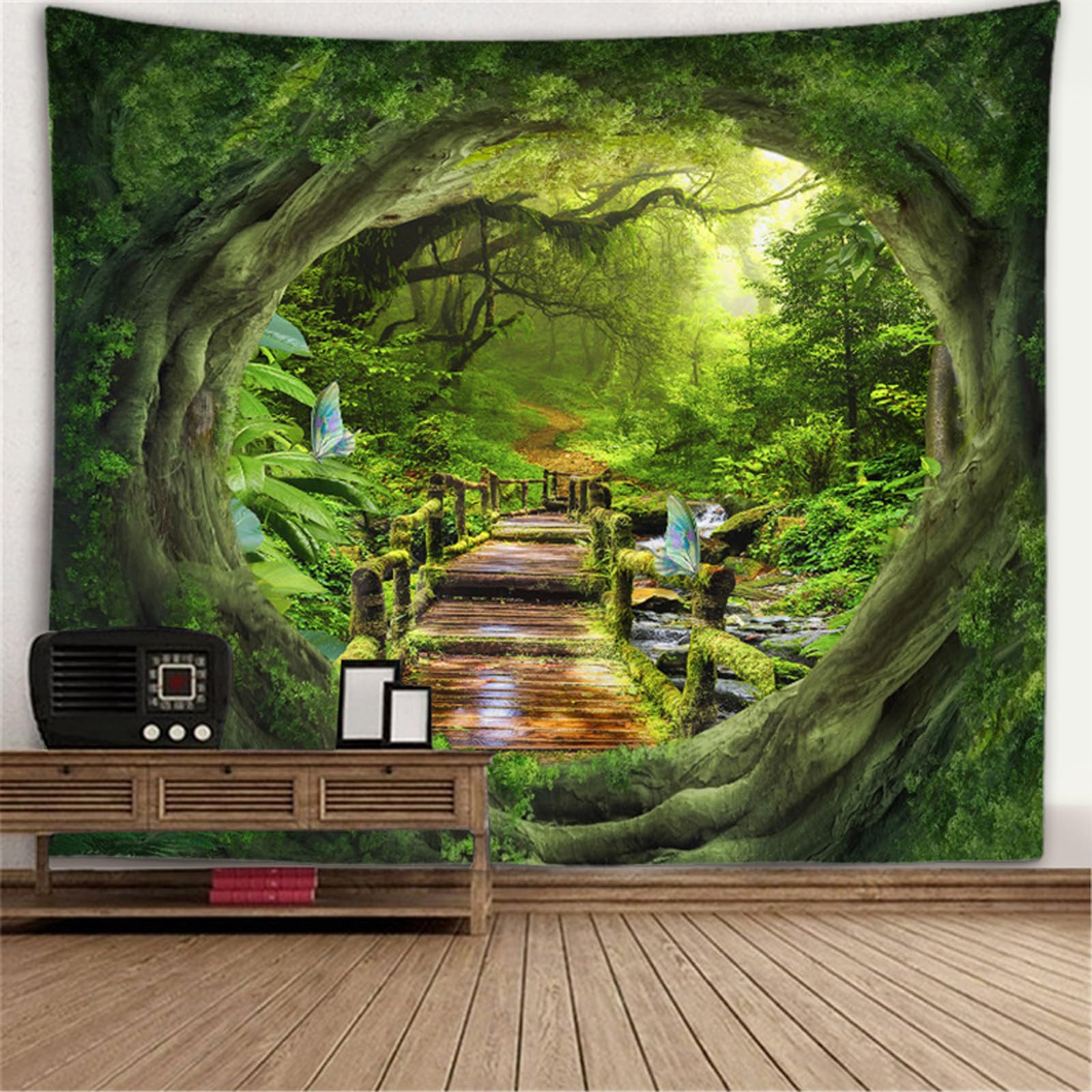 Hoisy Green Forest Tapestry Long Wood Cave Jungle Wall Hanging Nature ...